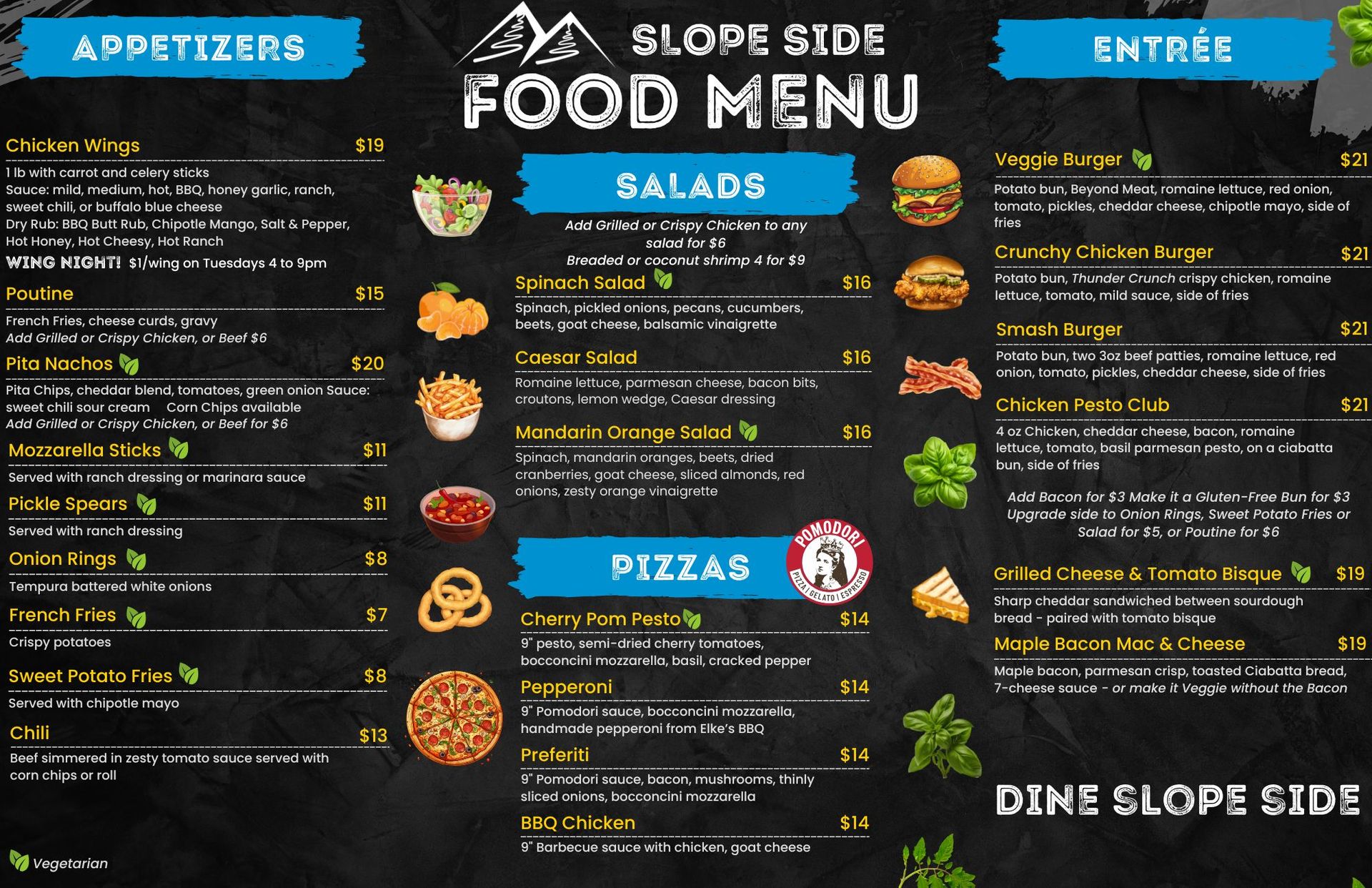 Slope Side Bar & Restaurant Menu