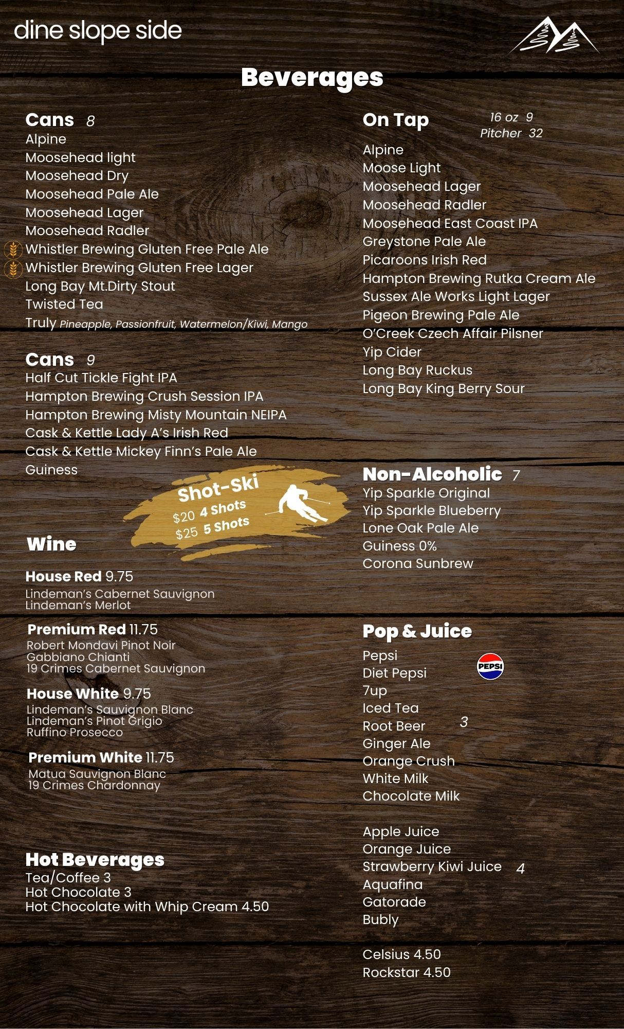Slope Side Bar & Restaurant Menu