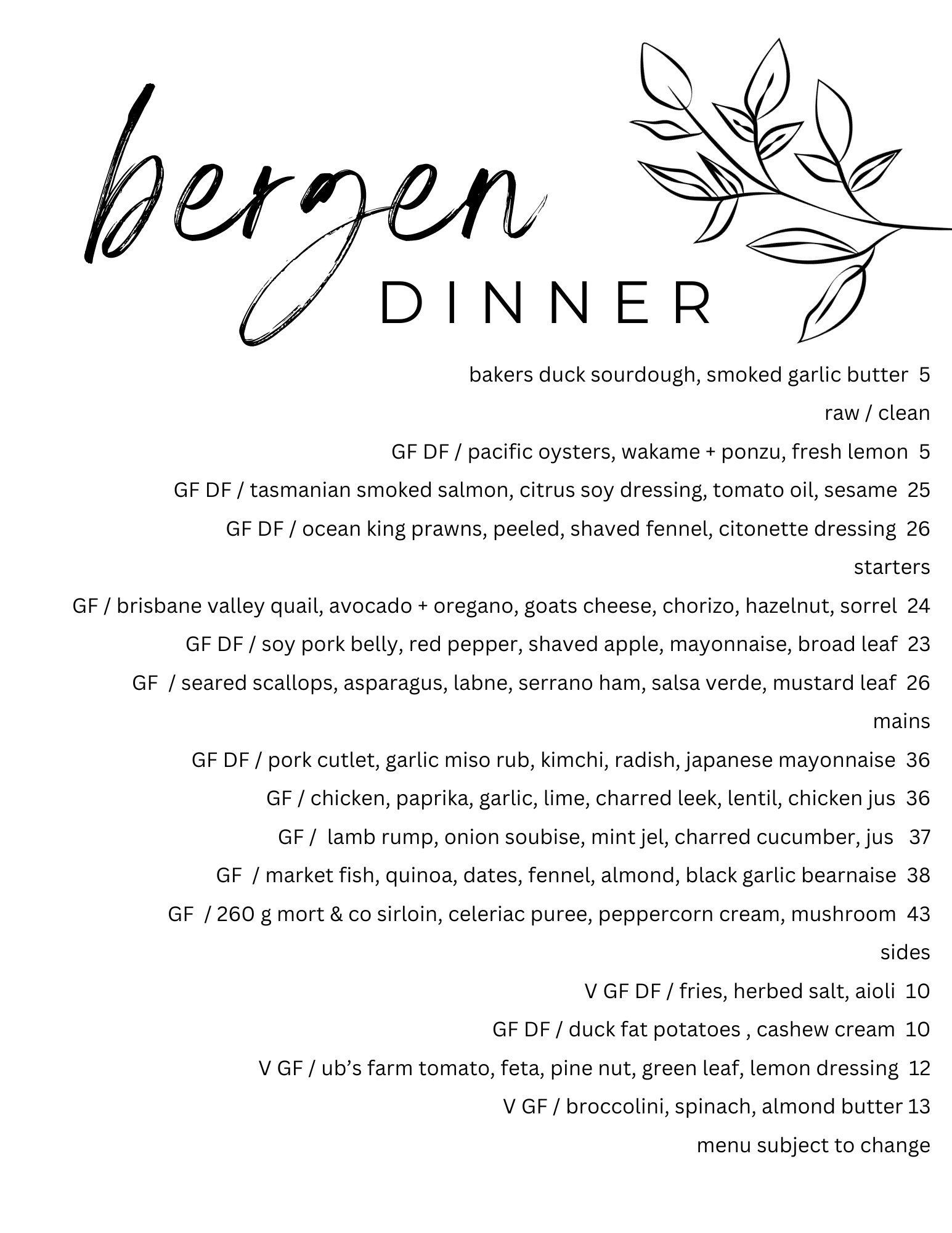 Bergen Restaurant Toowoomba