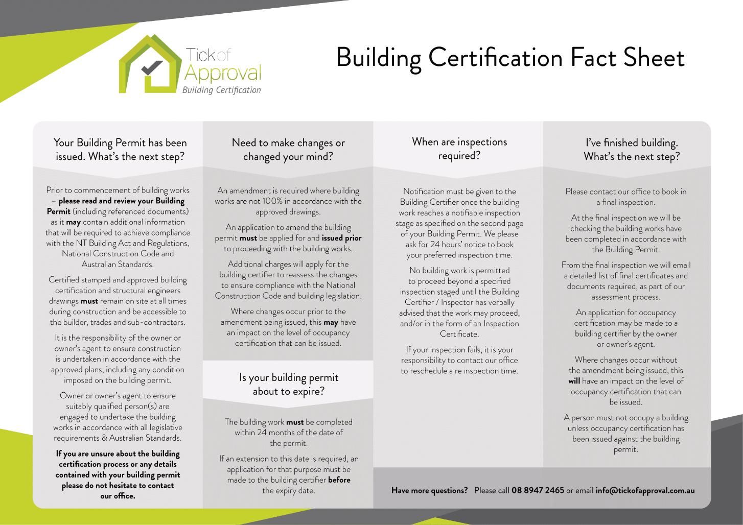 Certification Fact Sheet in Berrimah | Tick Of Approval