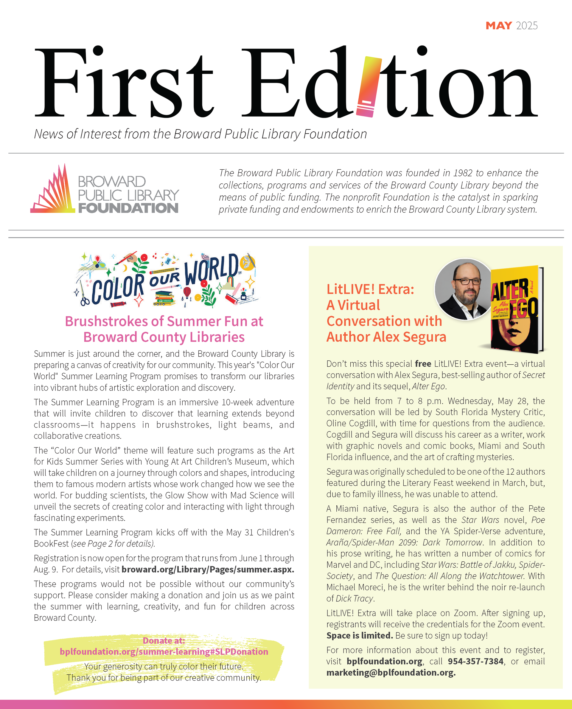 May 2025 Newsletter from the Broward Public Library Foundation