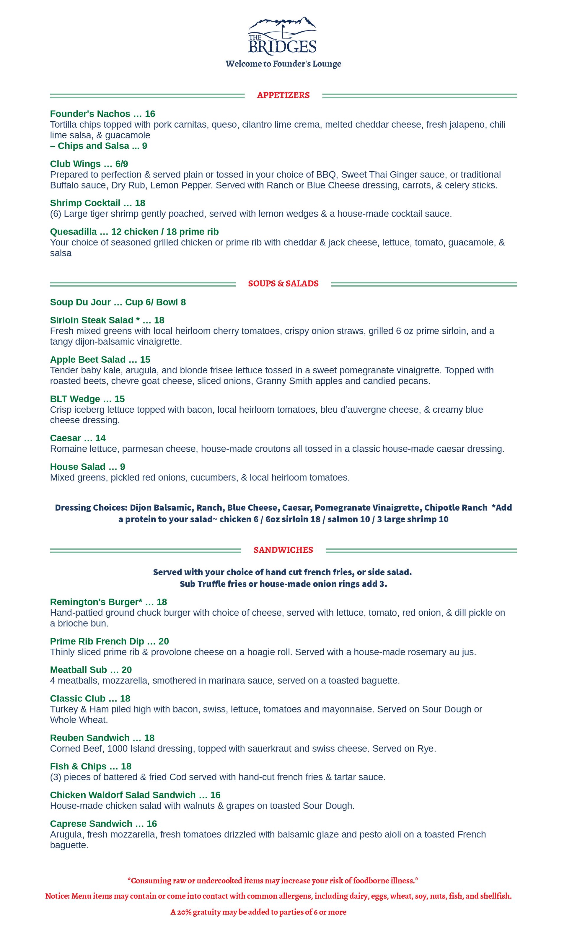 Lunch Menu | The Bridges Golf & Country Club | Montrose, CO