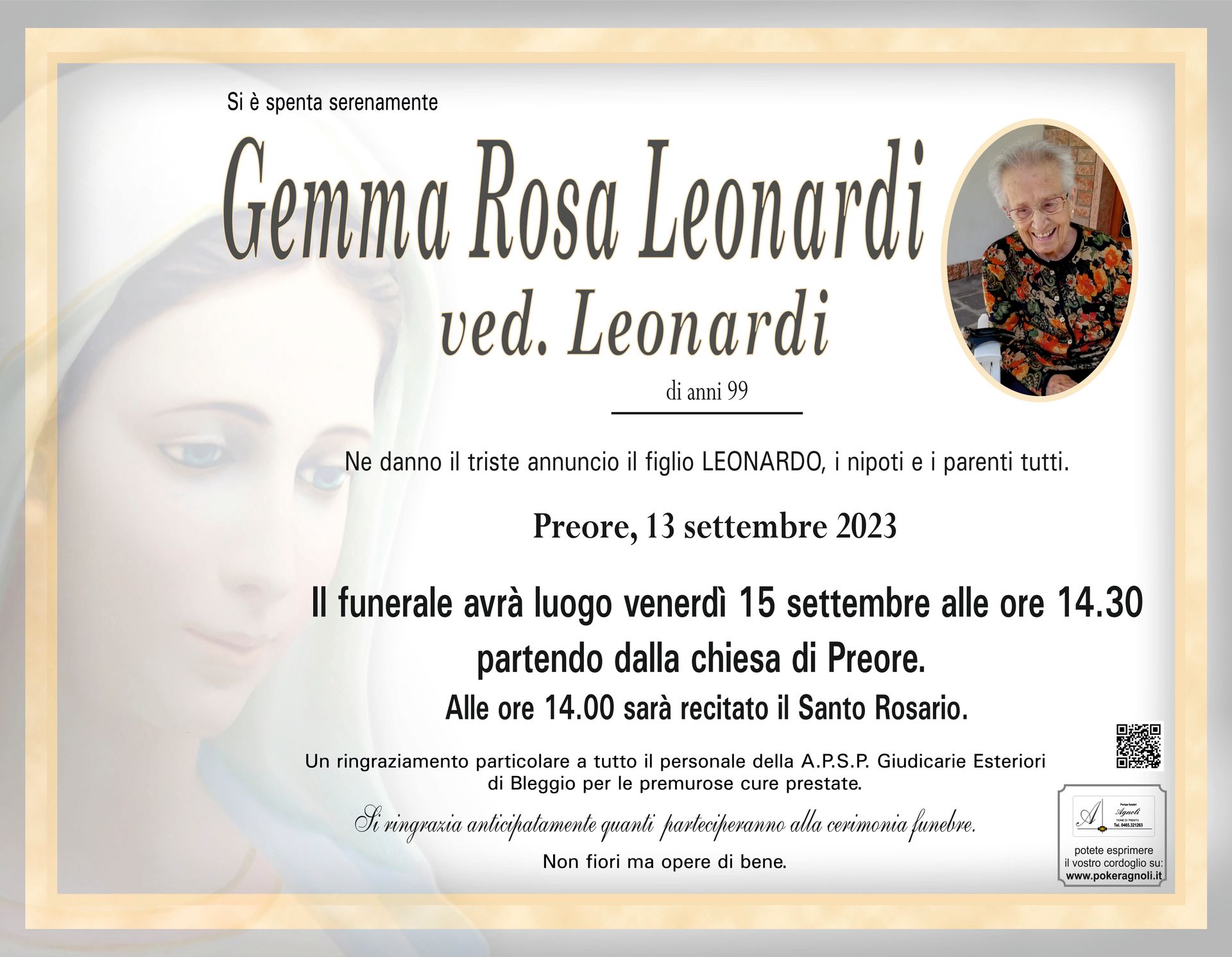 Affissione avvisi di lutto a Tione | Agnoli Luigi