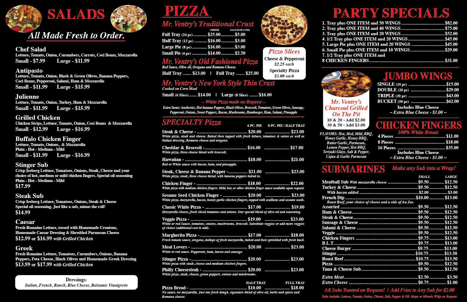 Our Menu | Mr. Ventry's Pizza on the Boulevard | Niagara Falls, NY