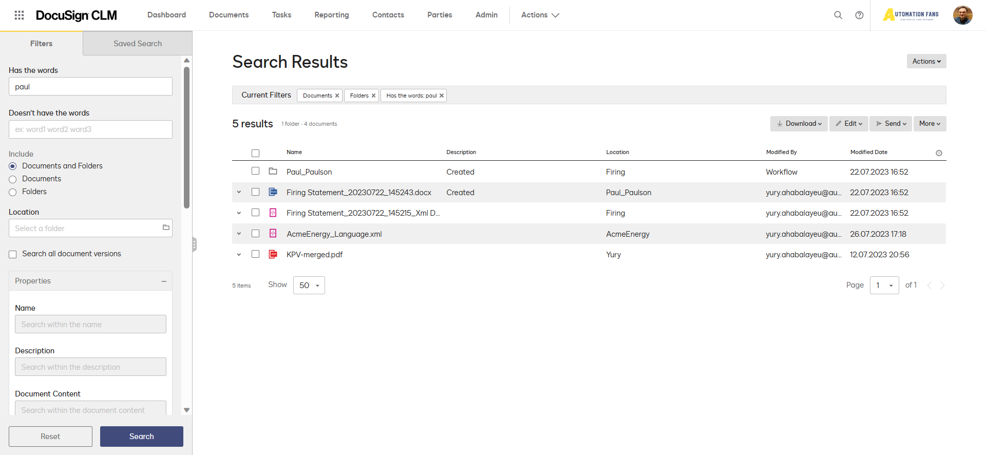 DocuSign CLM: Centralized Documents Repository