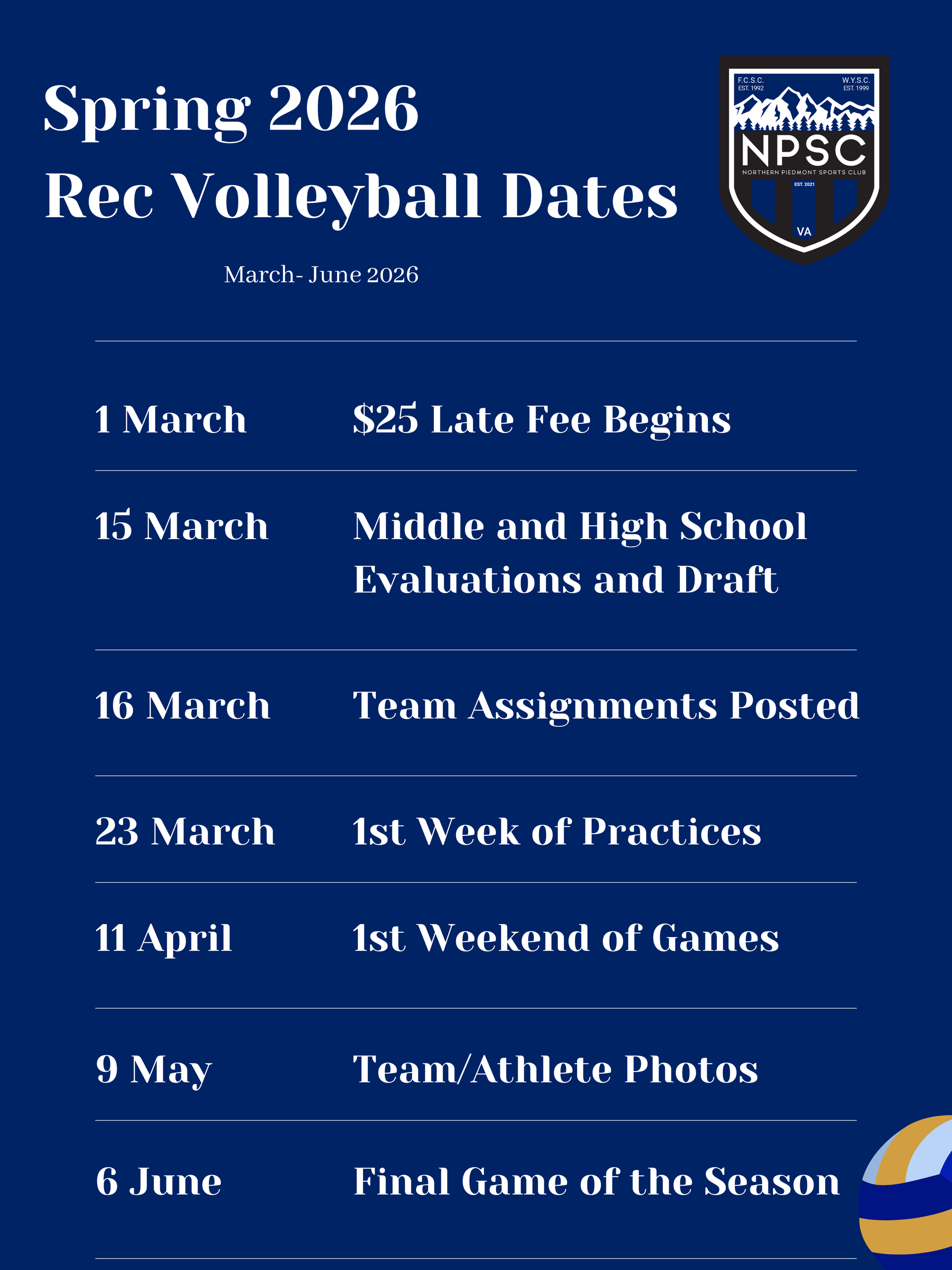 Rec Volleyball | Northern Piedmont Sports Club | VA