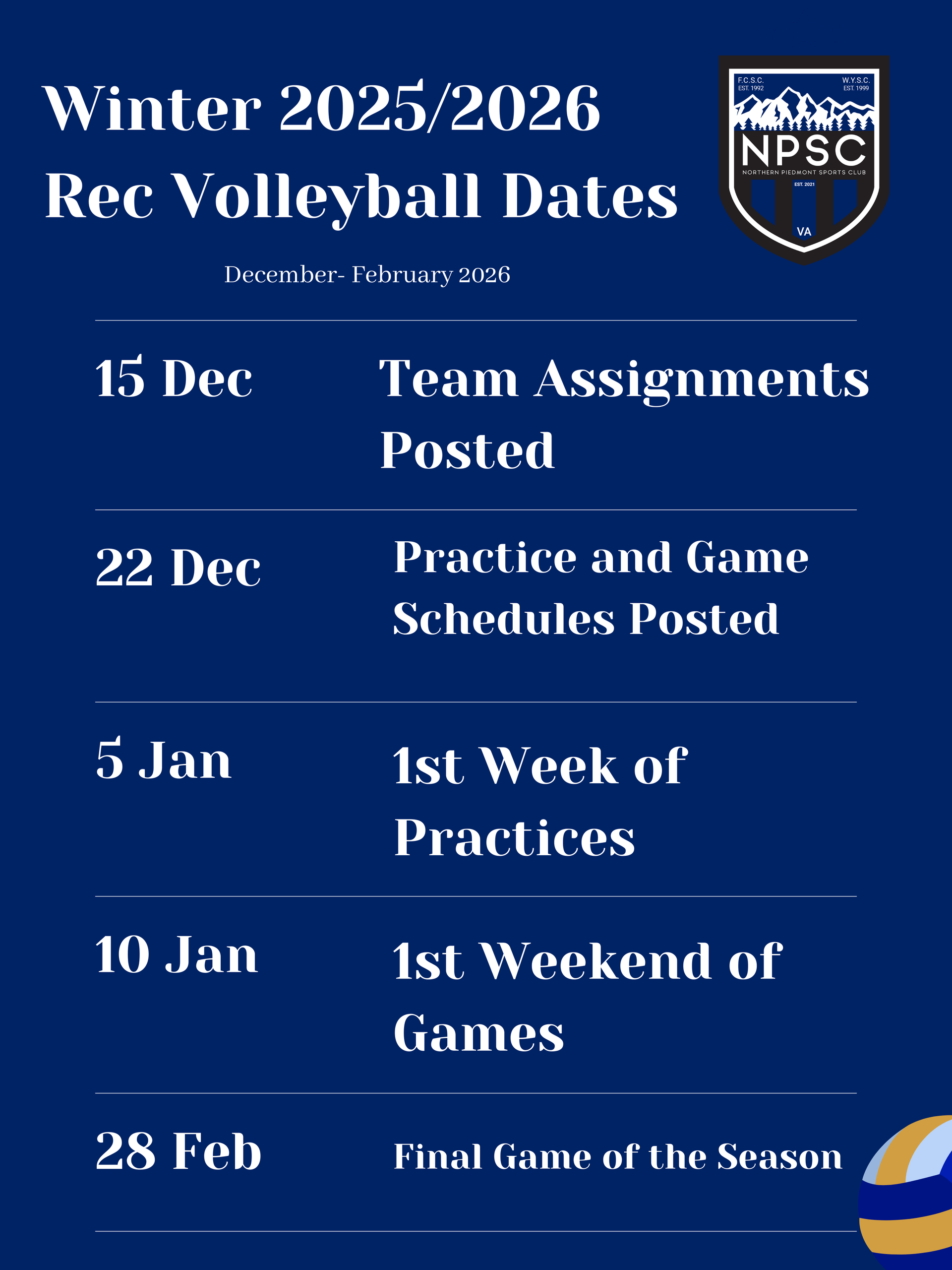 Rec Volleyball | Northern Piedmont Sports Club | VA