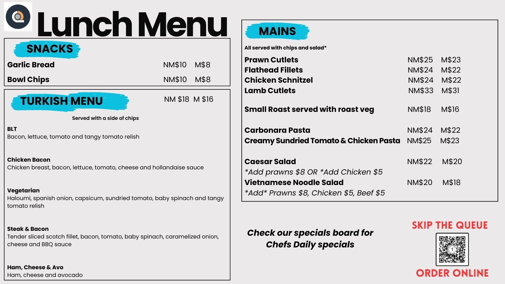 RSL Club Bistro Menu in Quirindi, NSW | Club Quirindi