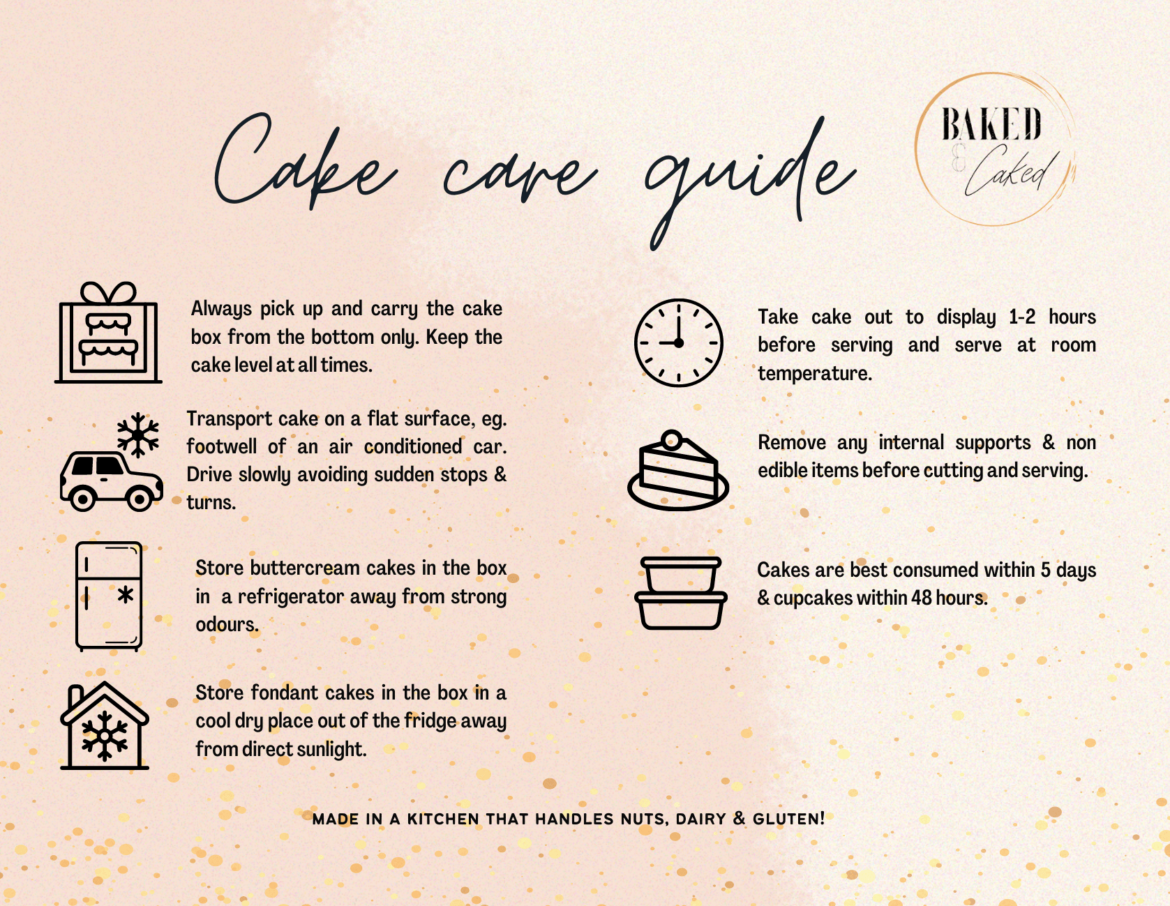 Cake care tips Baked & Caked Gold Cost