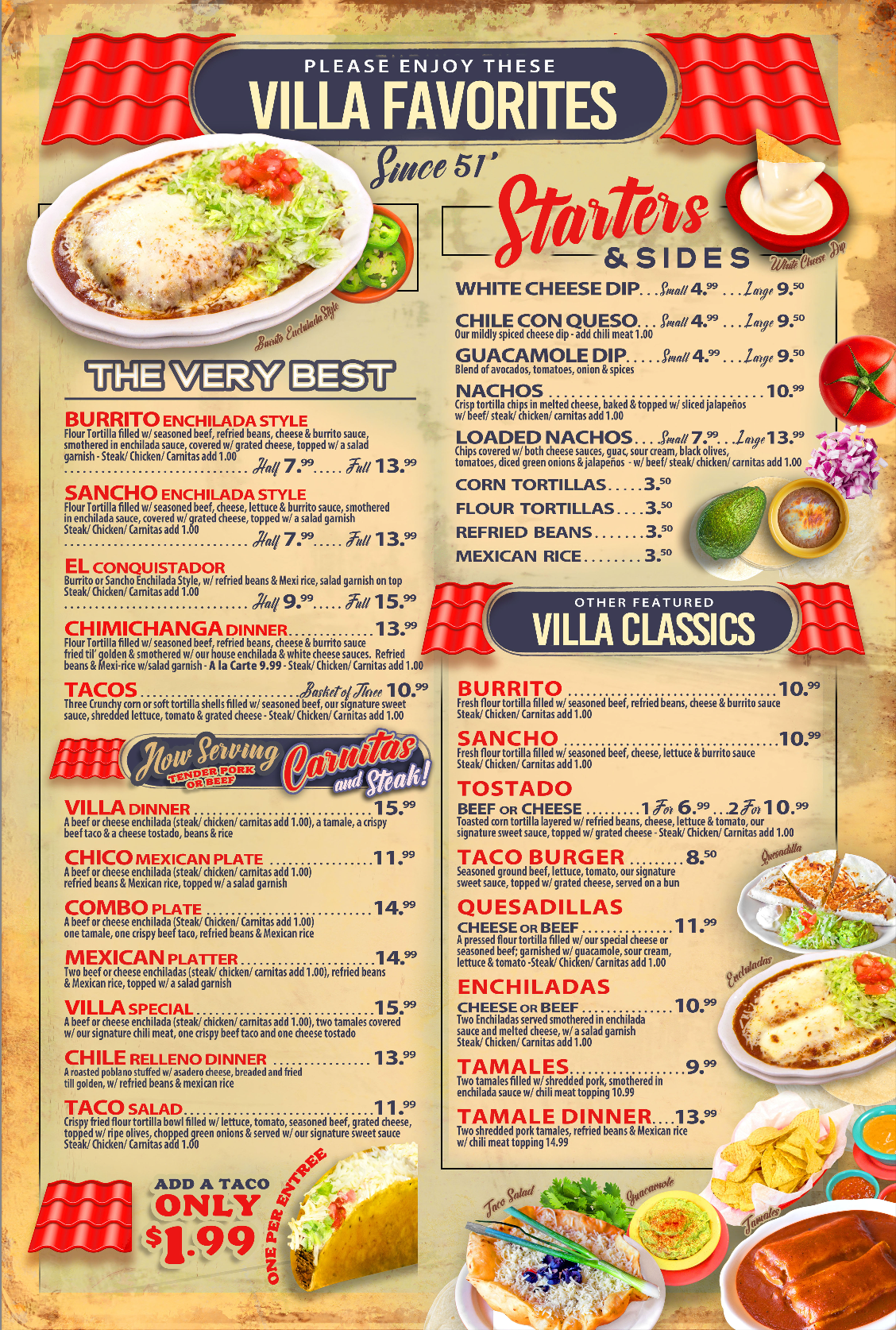 Mexican Villa Menus | Mexican Villa Restaurants