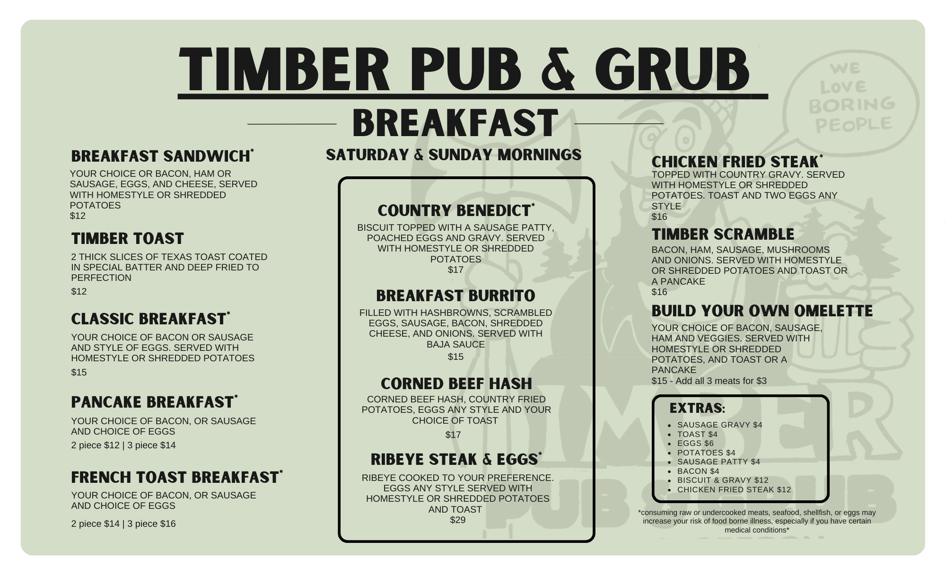 Breakfast Menu | Timber Pub & Grub