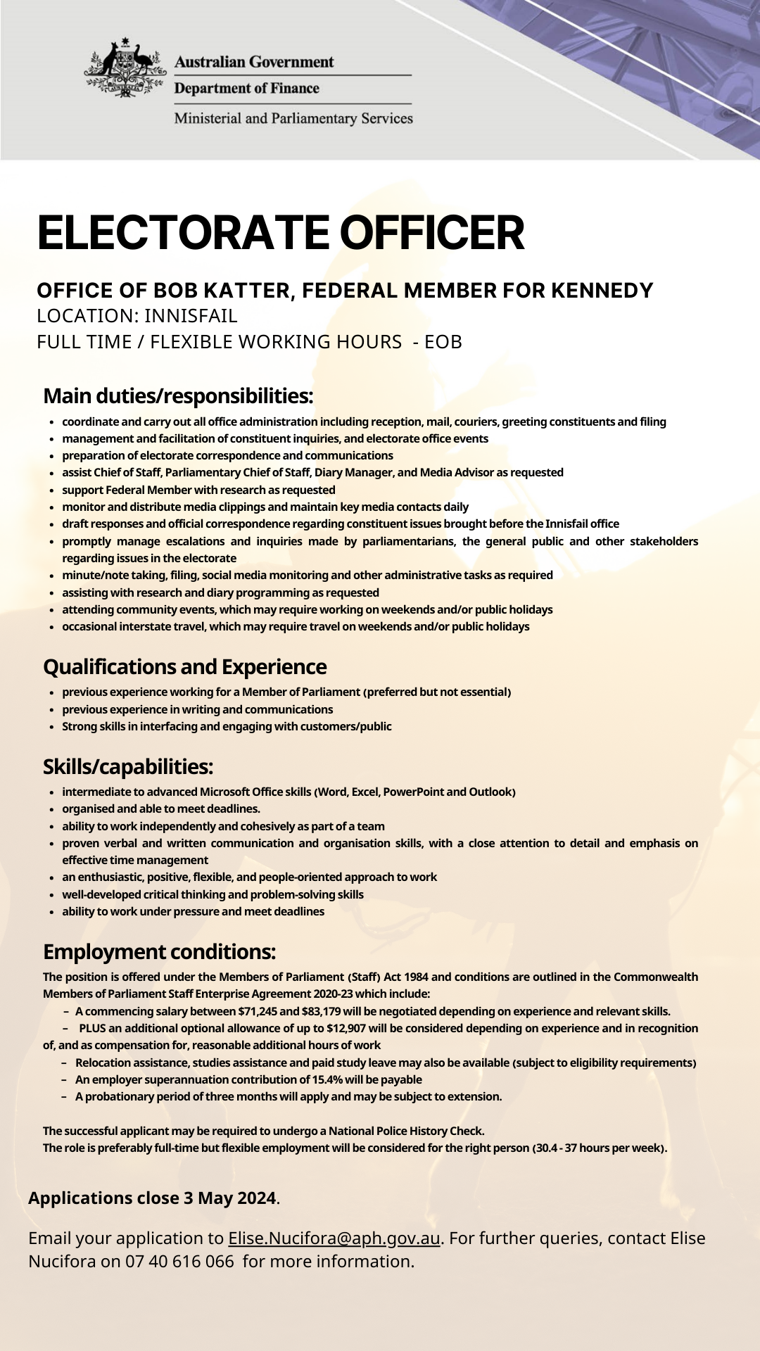 Electorate Officer Position Available Innisfail