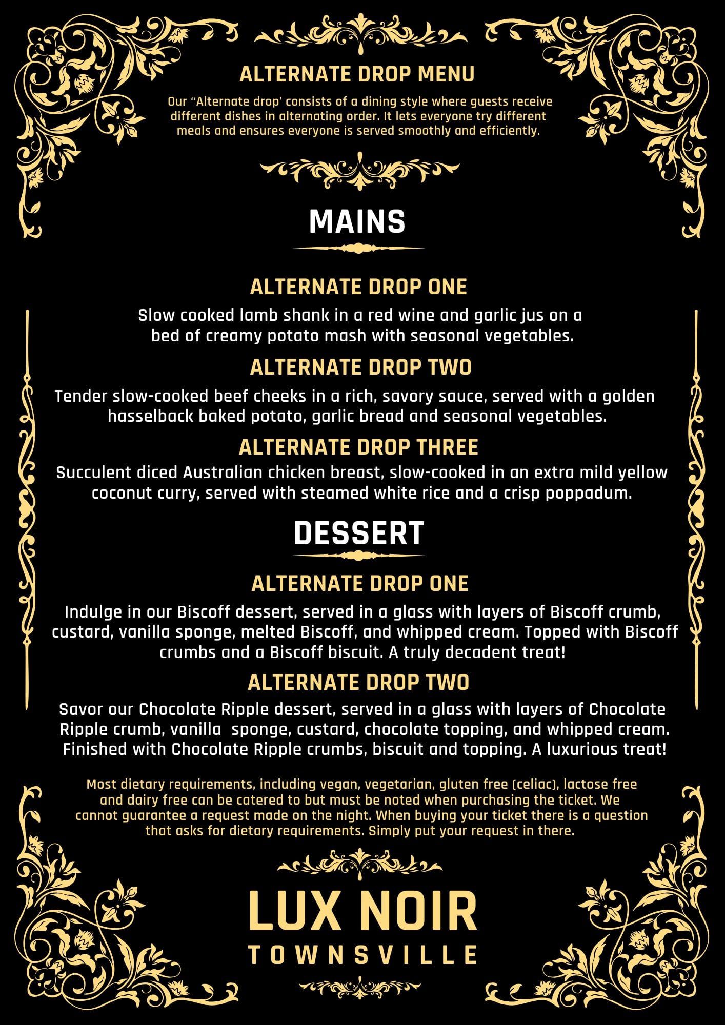 Menu | Lux Noir