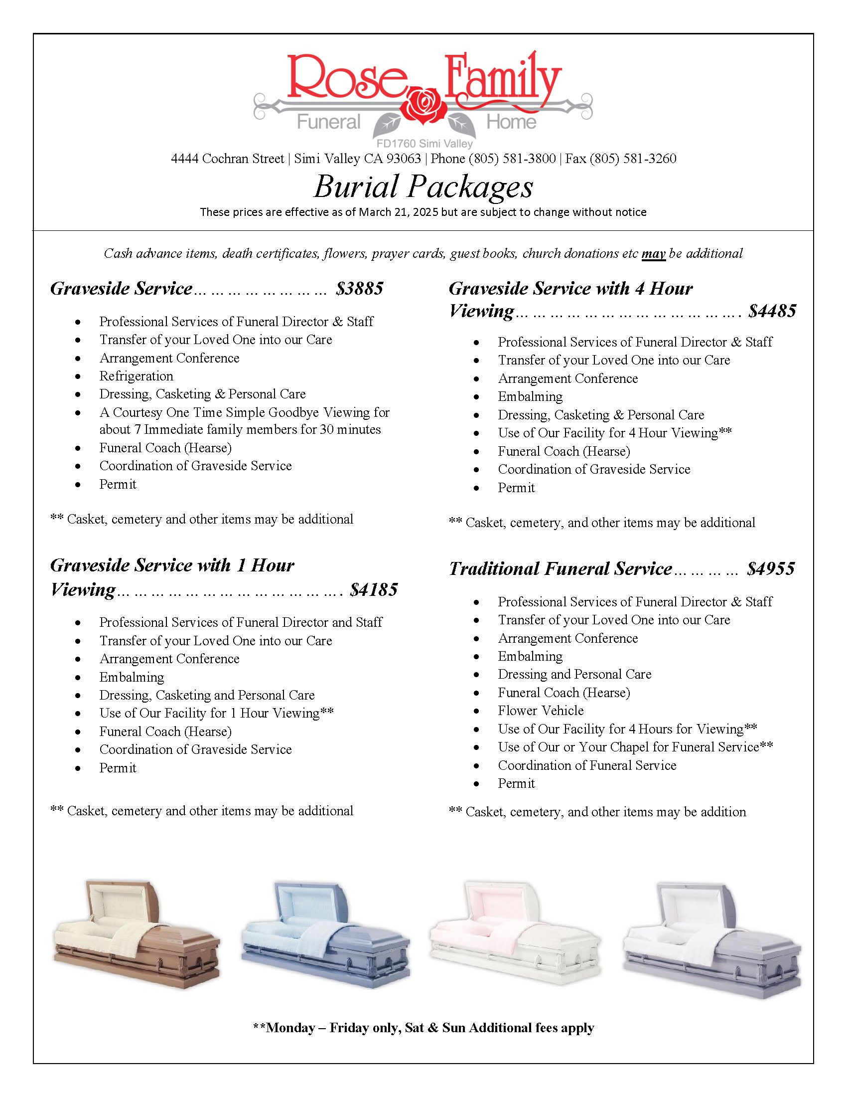 Package Pricing | Rose Family Funeral Home & Cremation