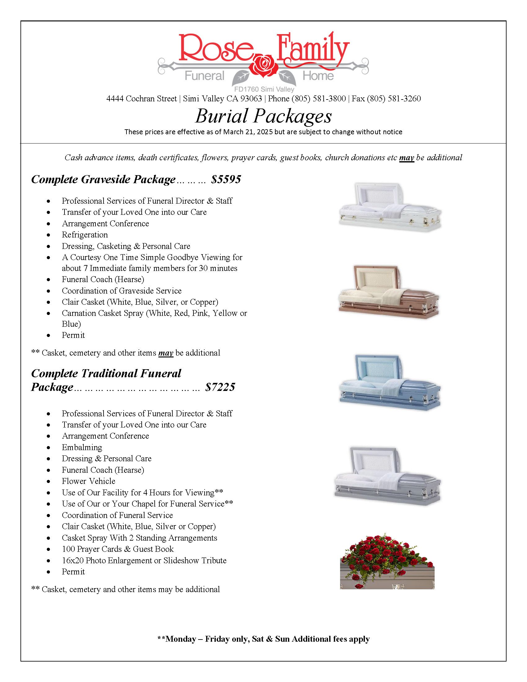 Package Pricing | Rose Family Funeral Home & Cremation
