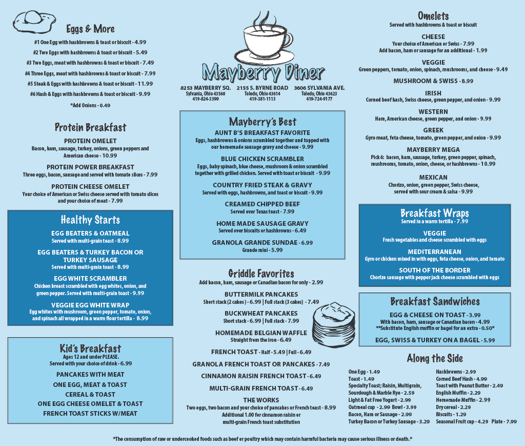 Menu / Mayberry Diners located in Sylvania and Toledo Ohio