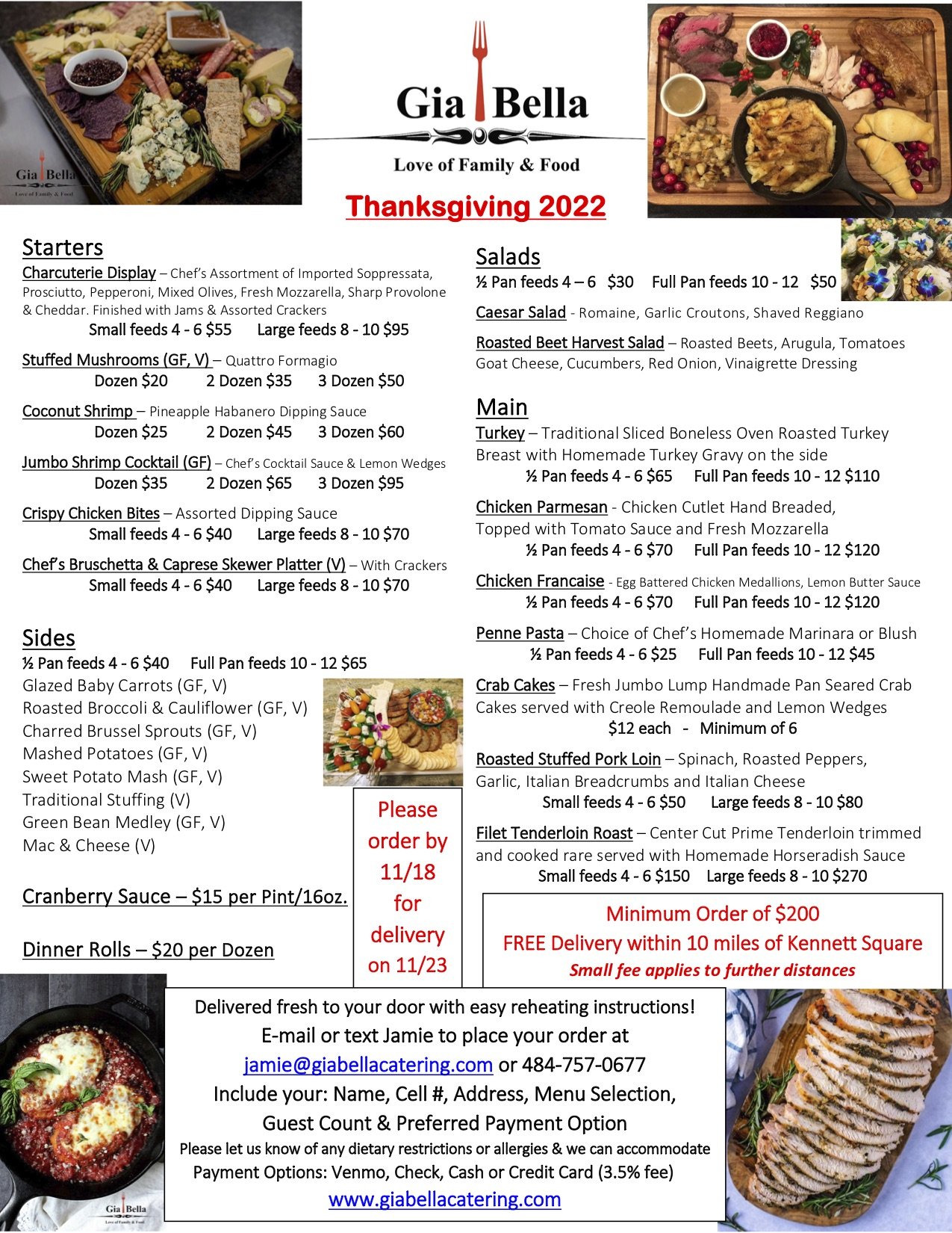 Catering Menus | Kennet Square, PA | Gia Bella Catering