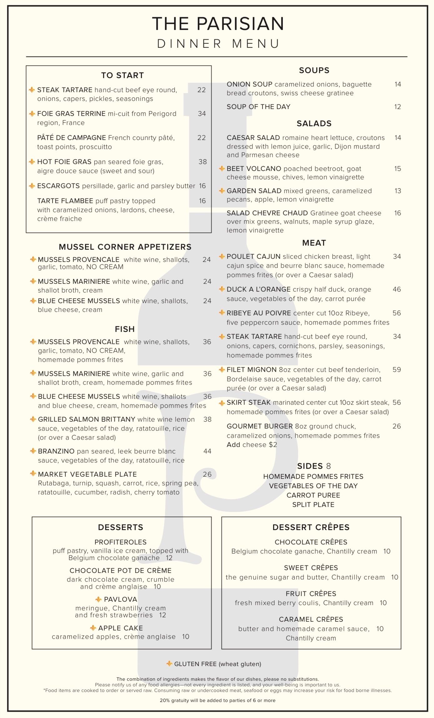 Menu | The Parisian Restaurant & Wine Bar