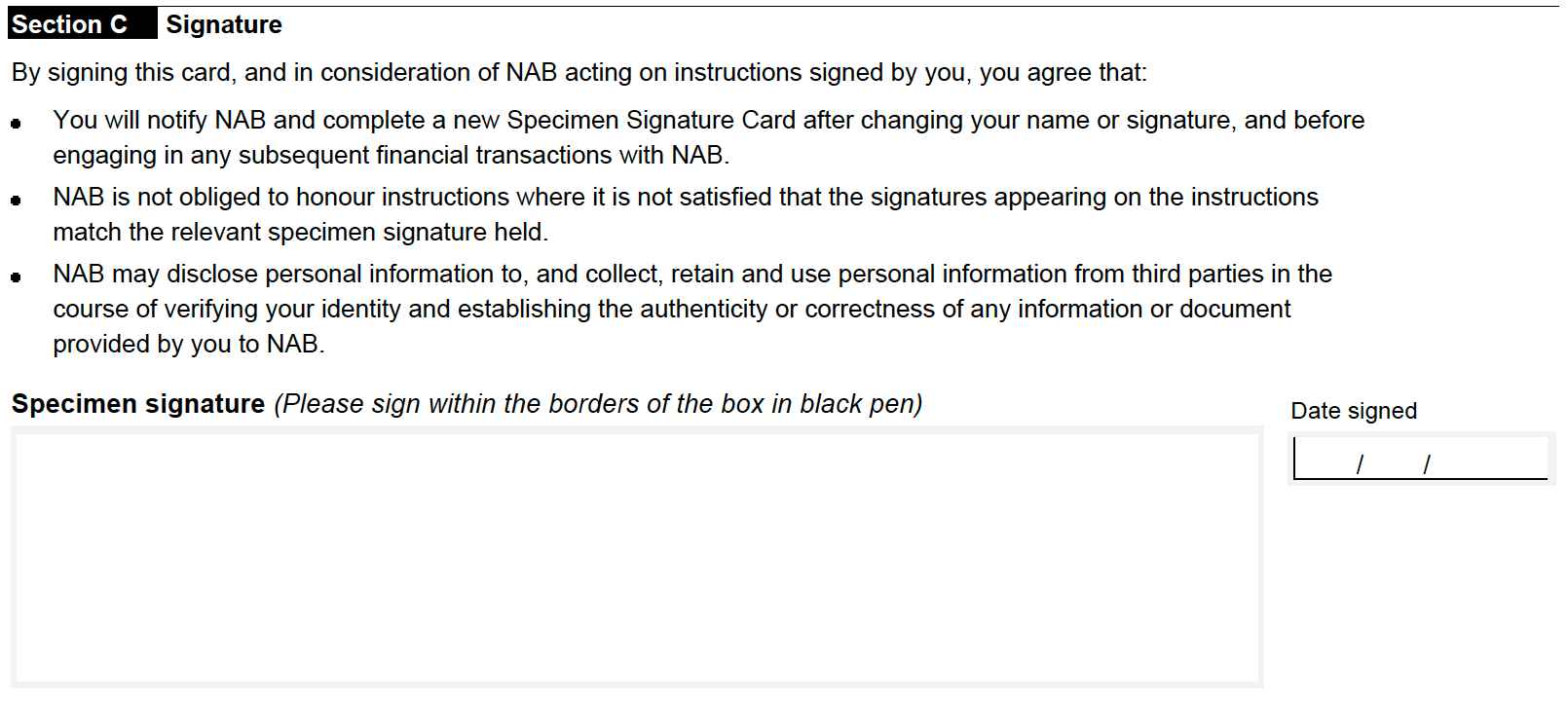 NAB Specimen Signature Card | Step-by-Step Guide