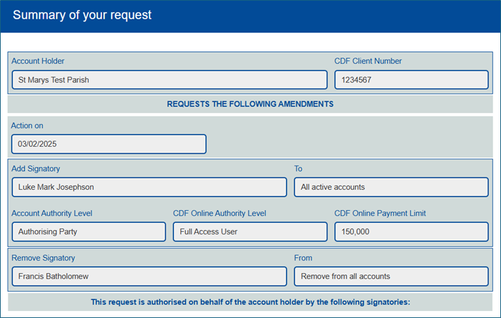 Account Amendment Authority Form and User Guide