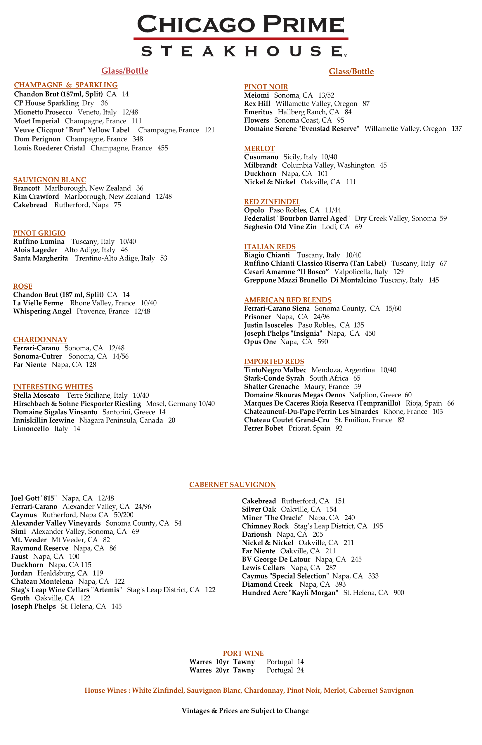 Menu | Chicago Prime Steakhouse