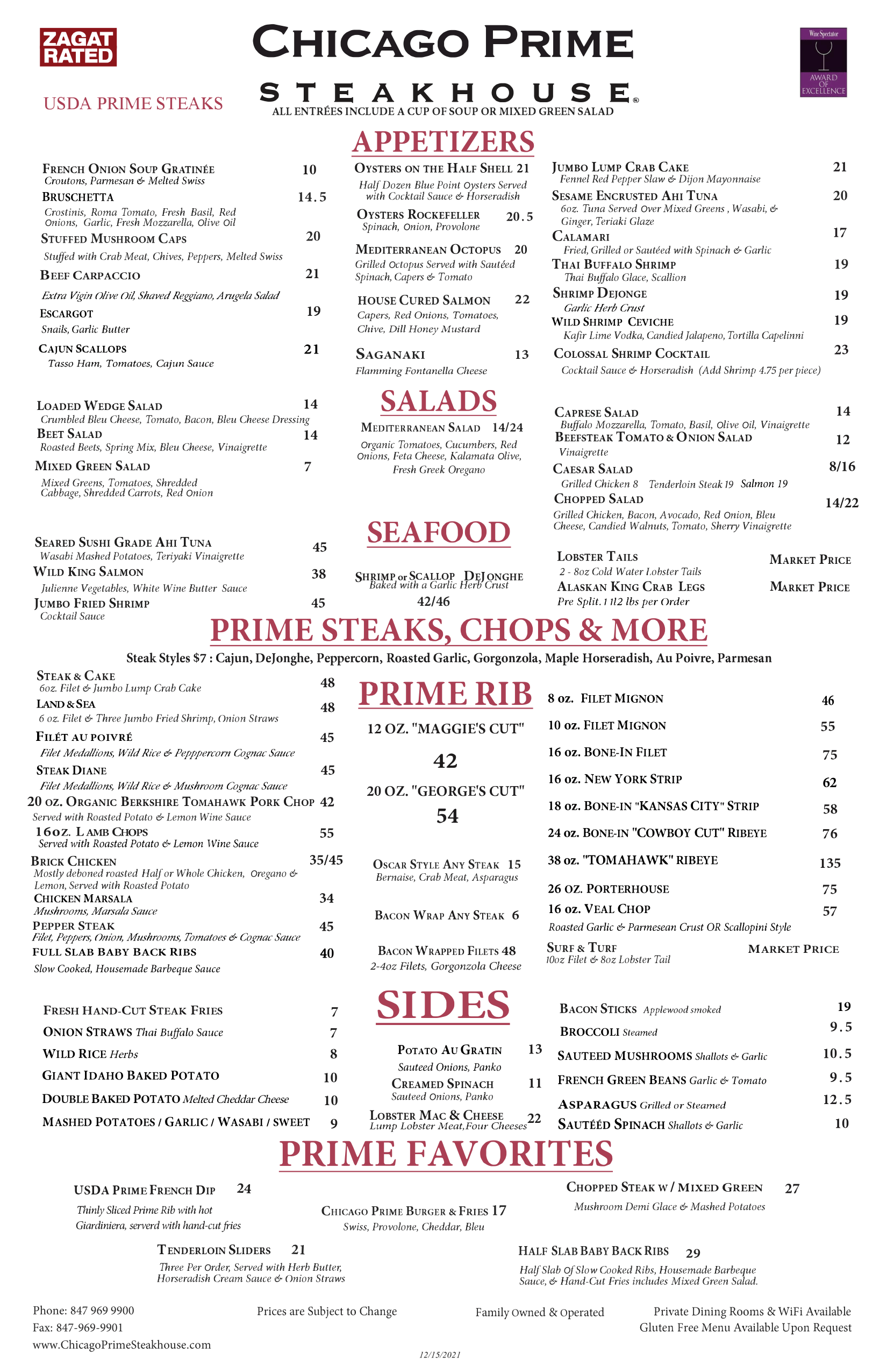 Menu | Chicago Prime Steakhouse