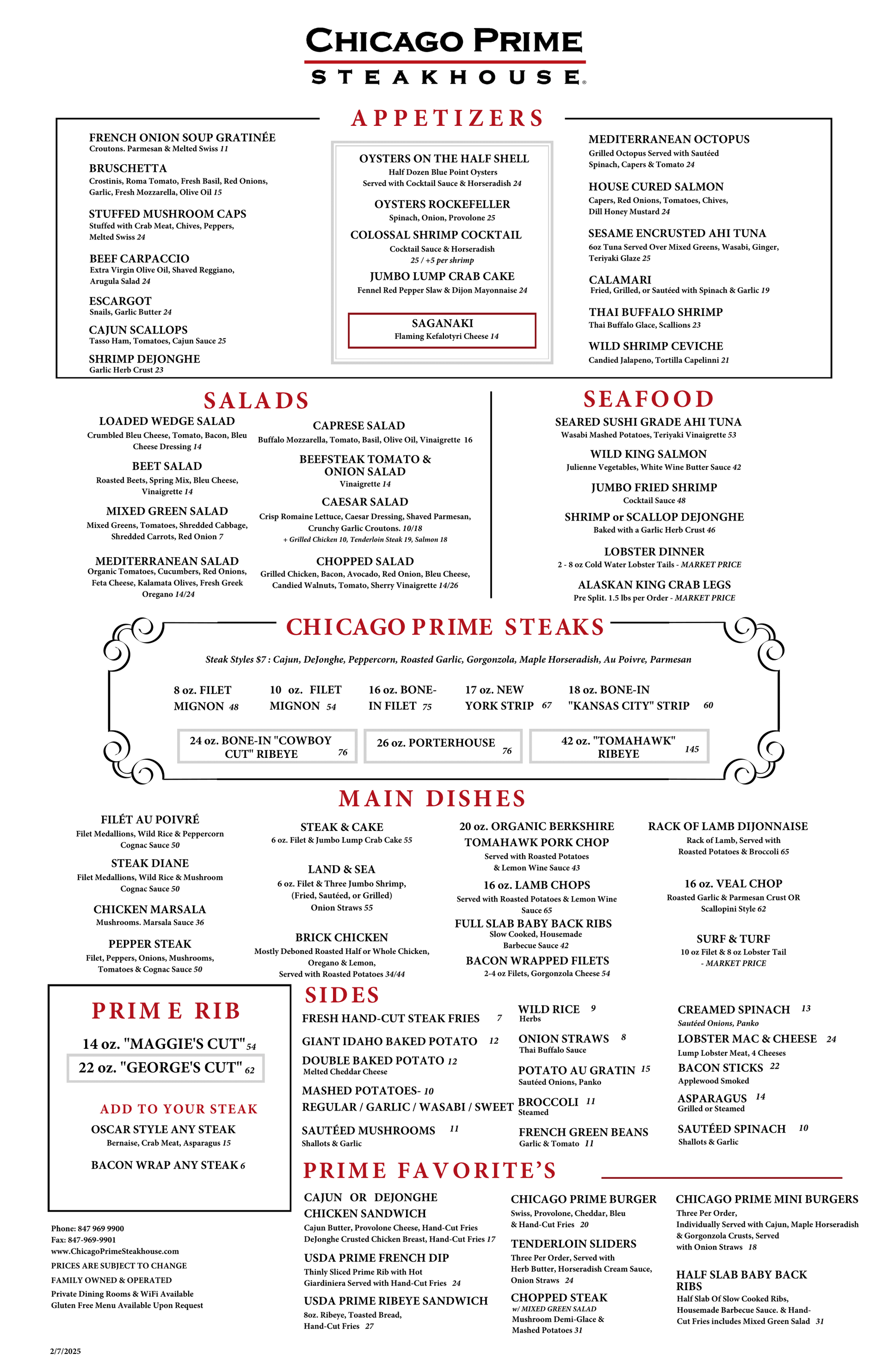 Menu | Chicago Prime Steakhouse