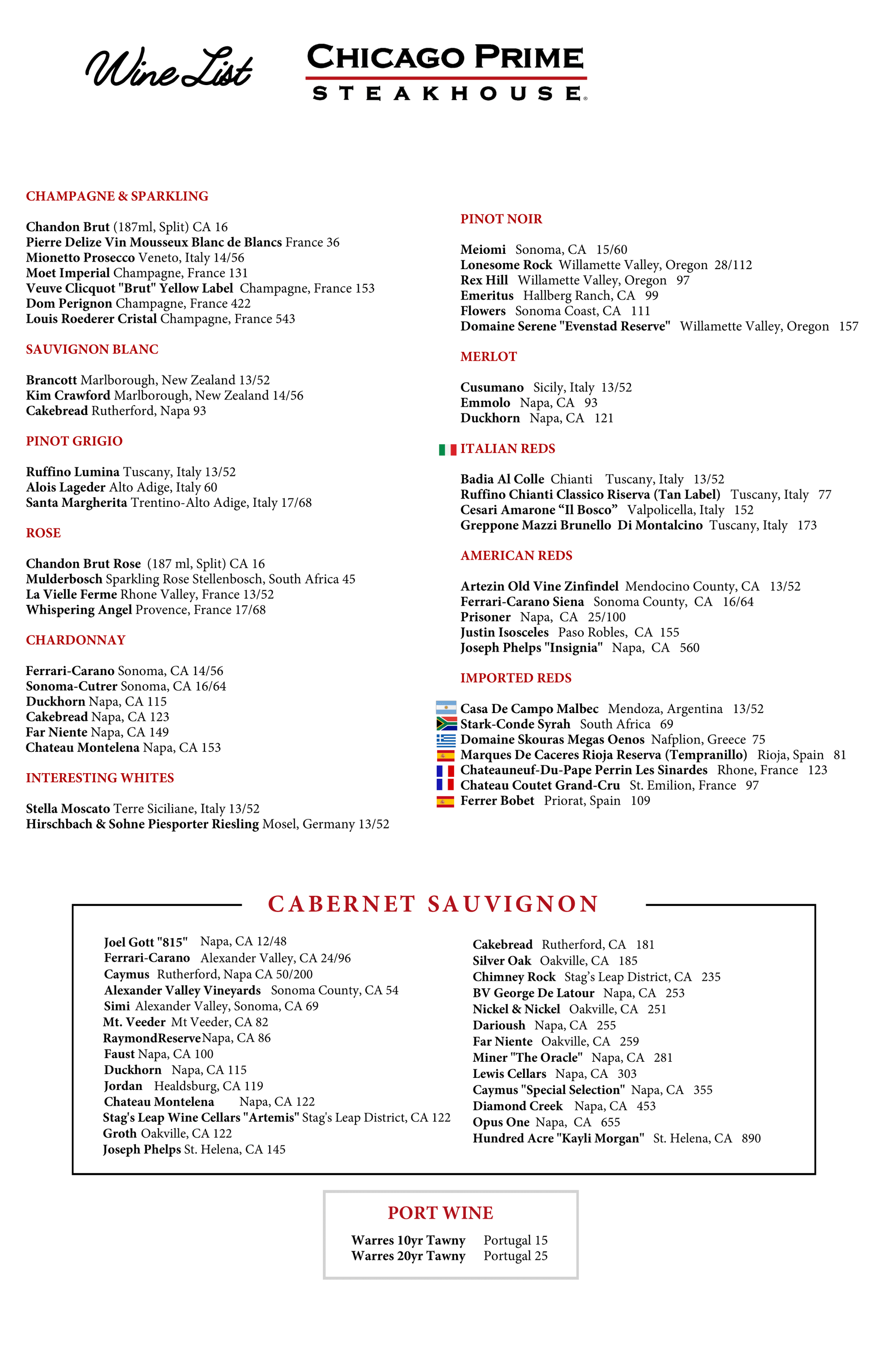 Menu | Chicago Prime Steakhouse