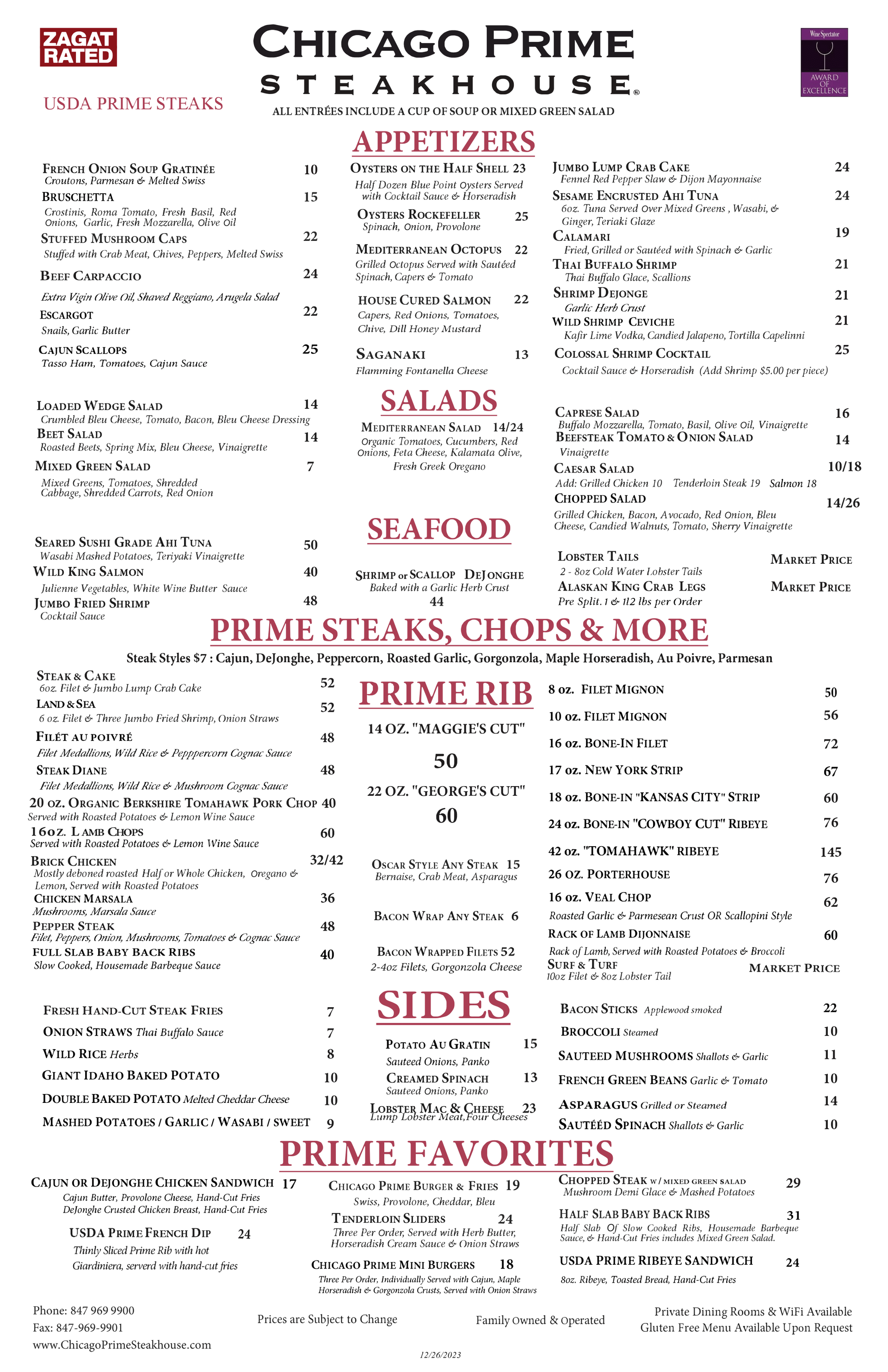 Menu | Chicago Prime Steakhouse