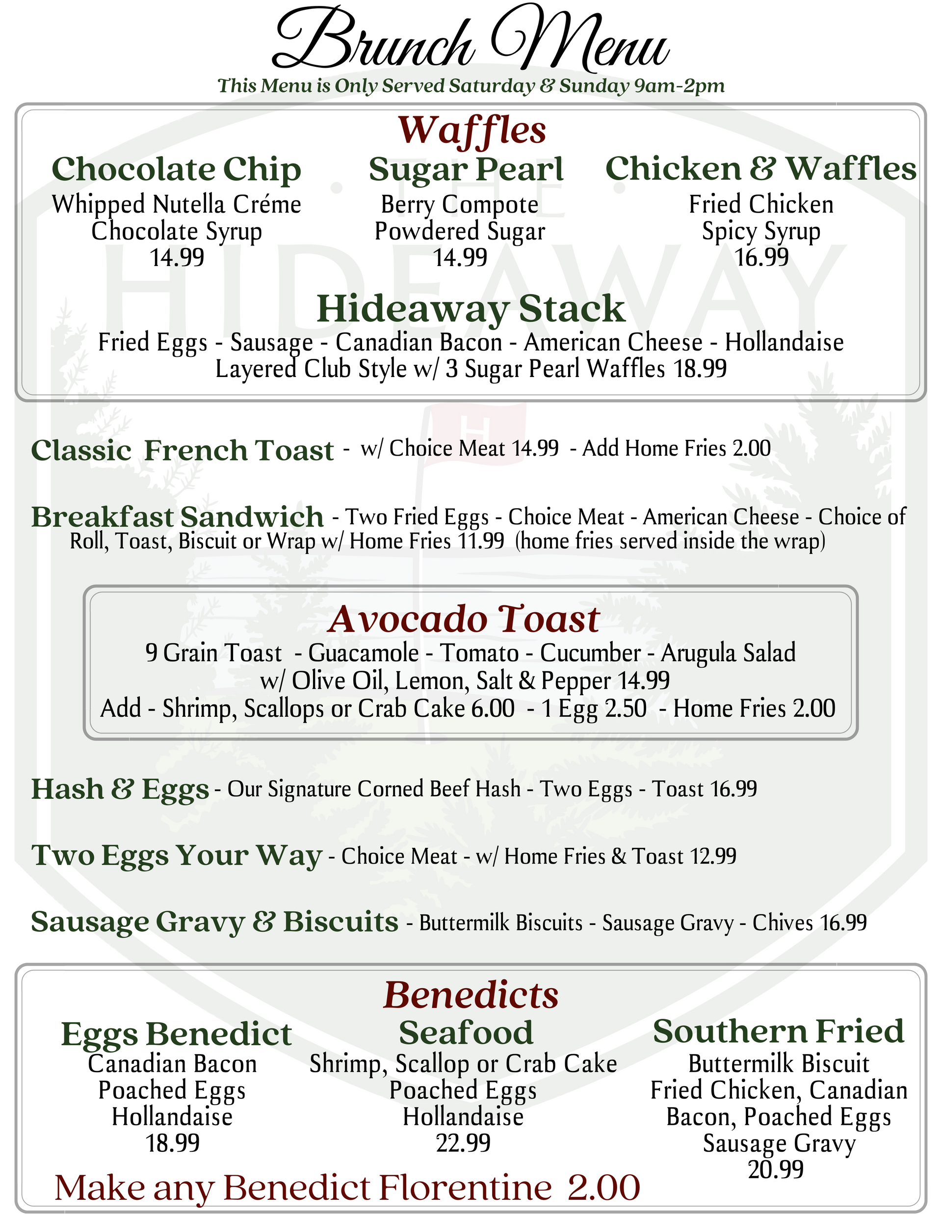dinner Menu | The Hideaway