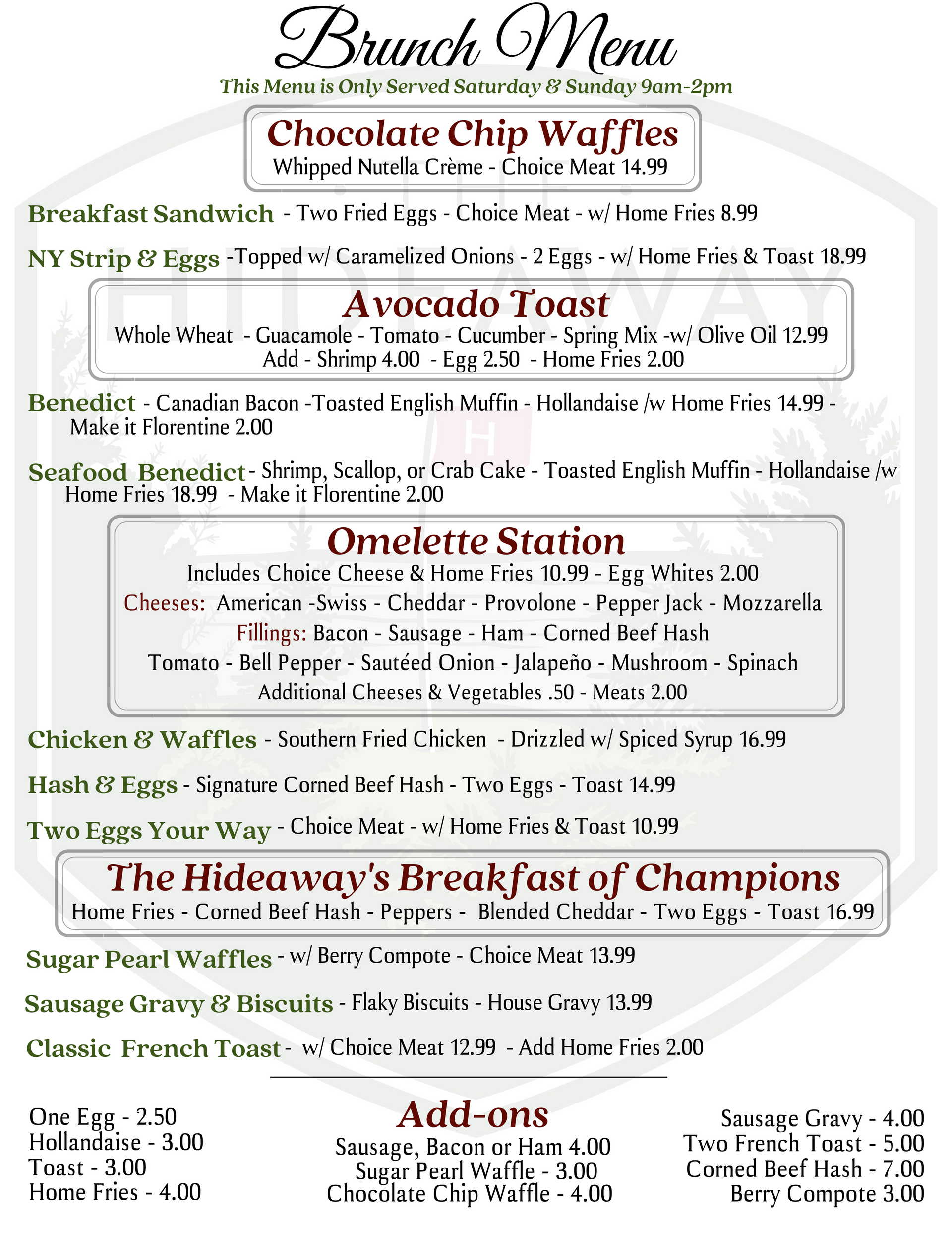 dinner Menu | The Hideaway