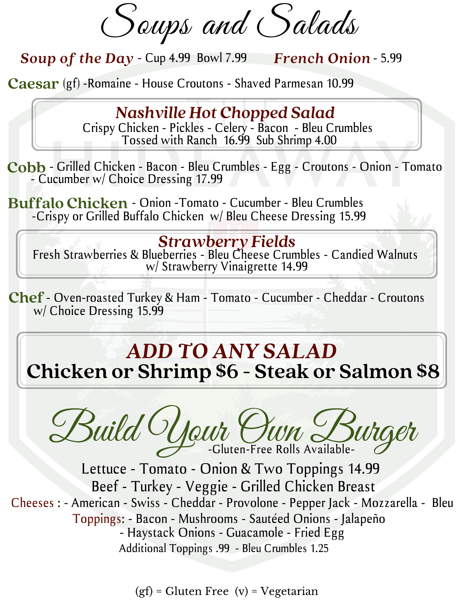 dinner Menu | The Hideaway