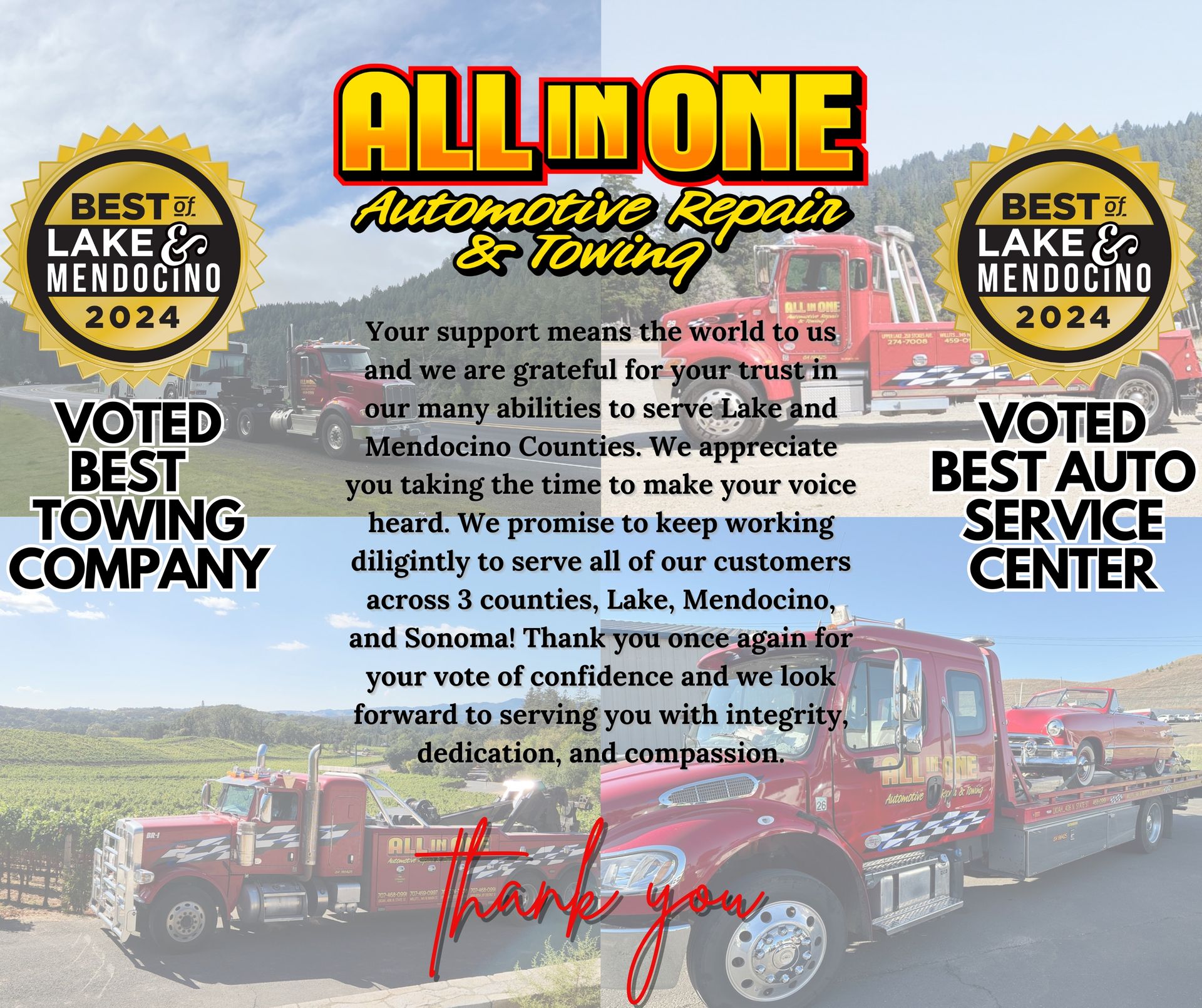 24-Hour Towing & Repair | All In One Auto Repair & Towing | Mendocino ...