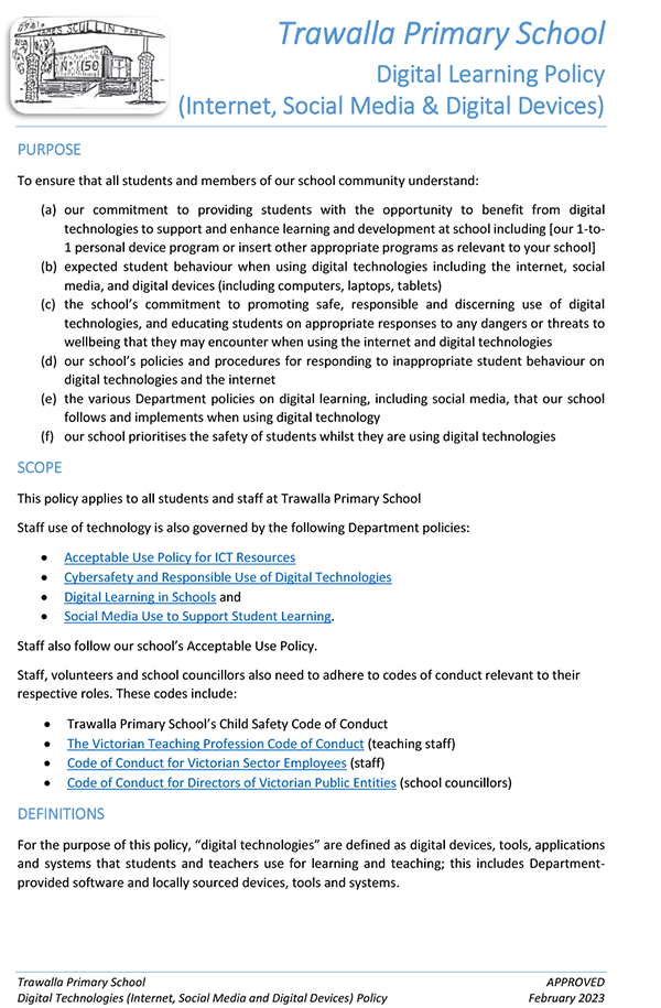 School Policies & Forms - Trawalla Primary School