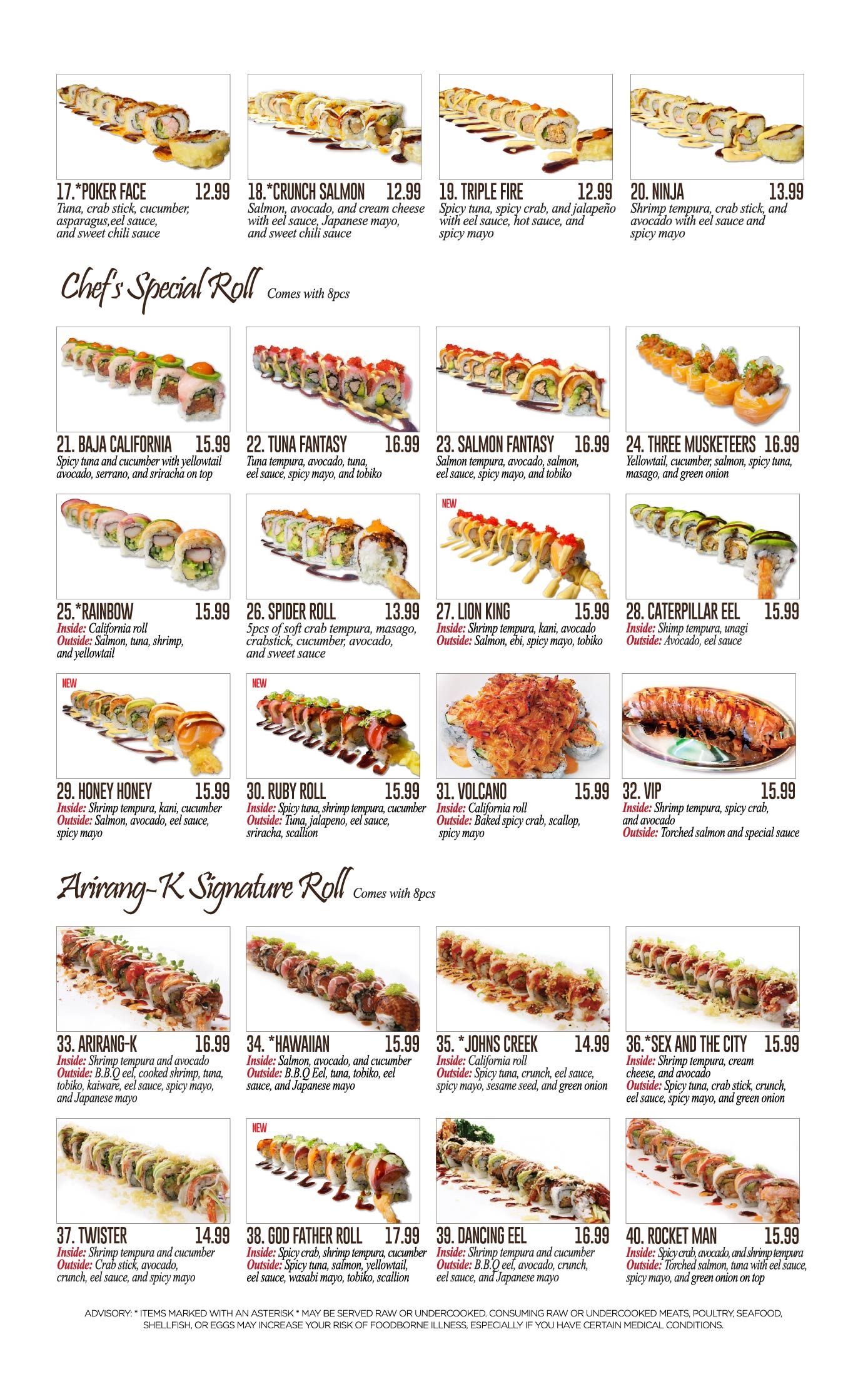 ARIRANG K LUNCH MENU