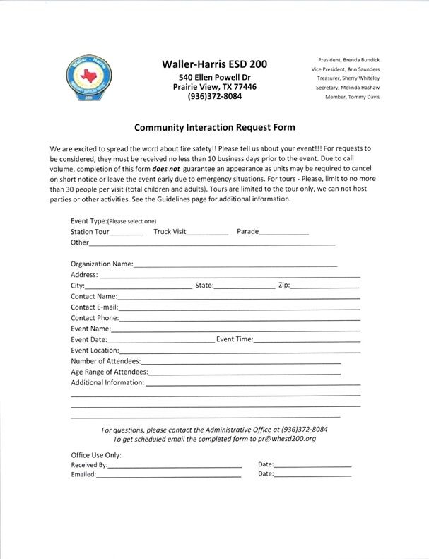 Public Relations Request | Waller-Harris ESD#200