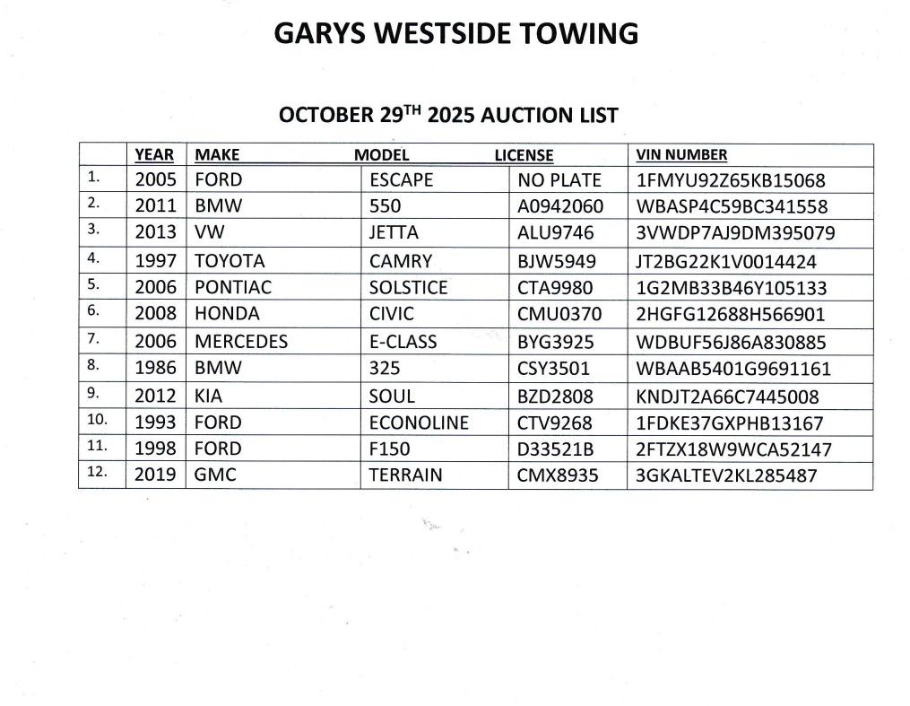 Public Car Auctions | Seattle, WA | Gary’s Westside Towing Inc