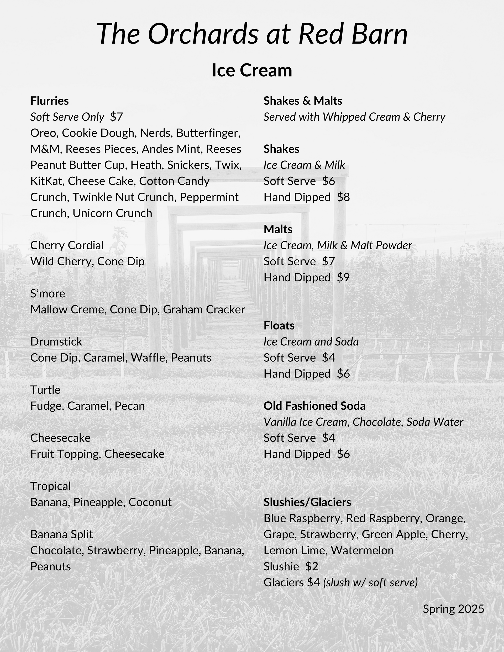 Menu | The Orchards at Red Barn