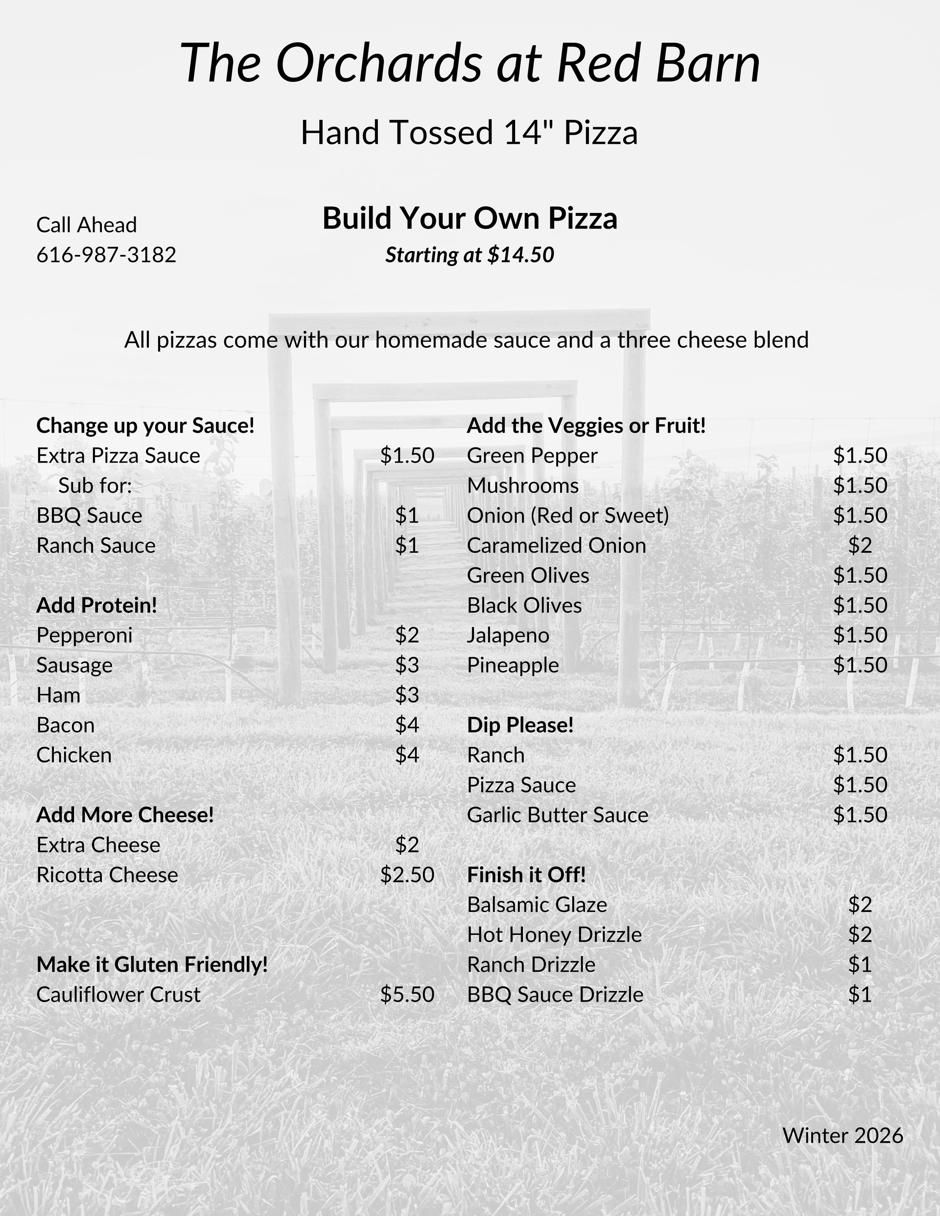 Menu | The Orchards at Red Barn