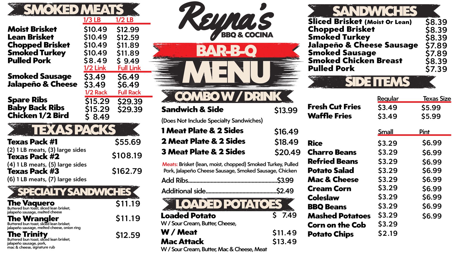 Menu | Reyna's BBQ & Cocina