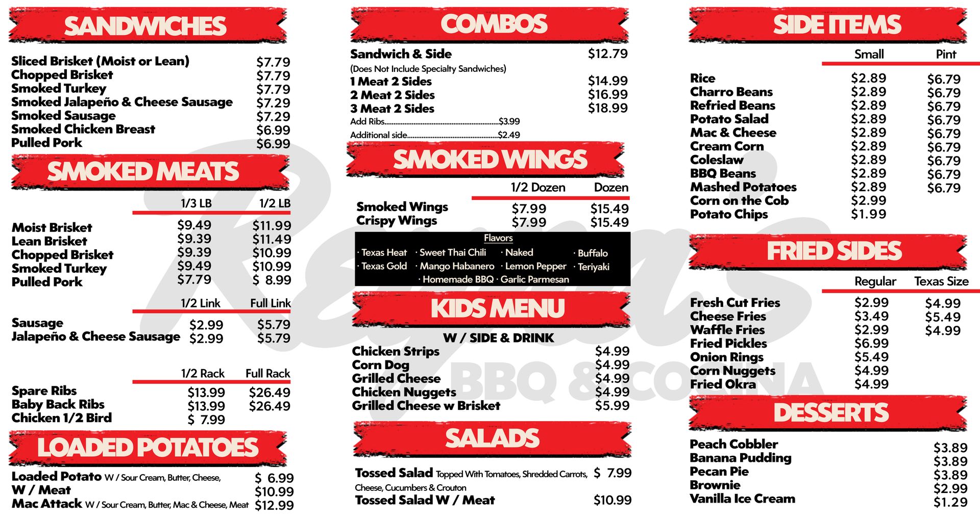 Menu | Reyna's BBQ & Cocina