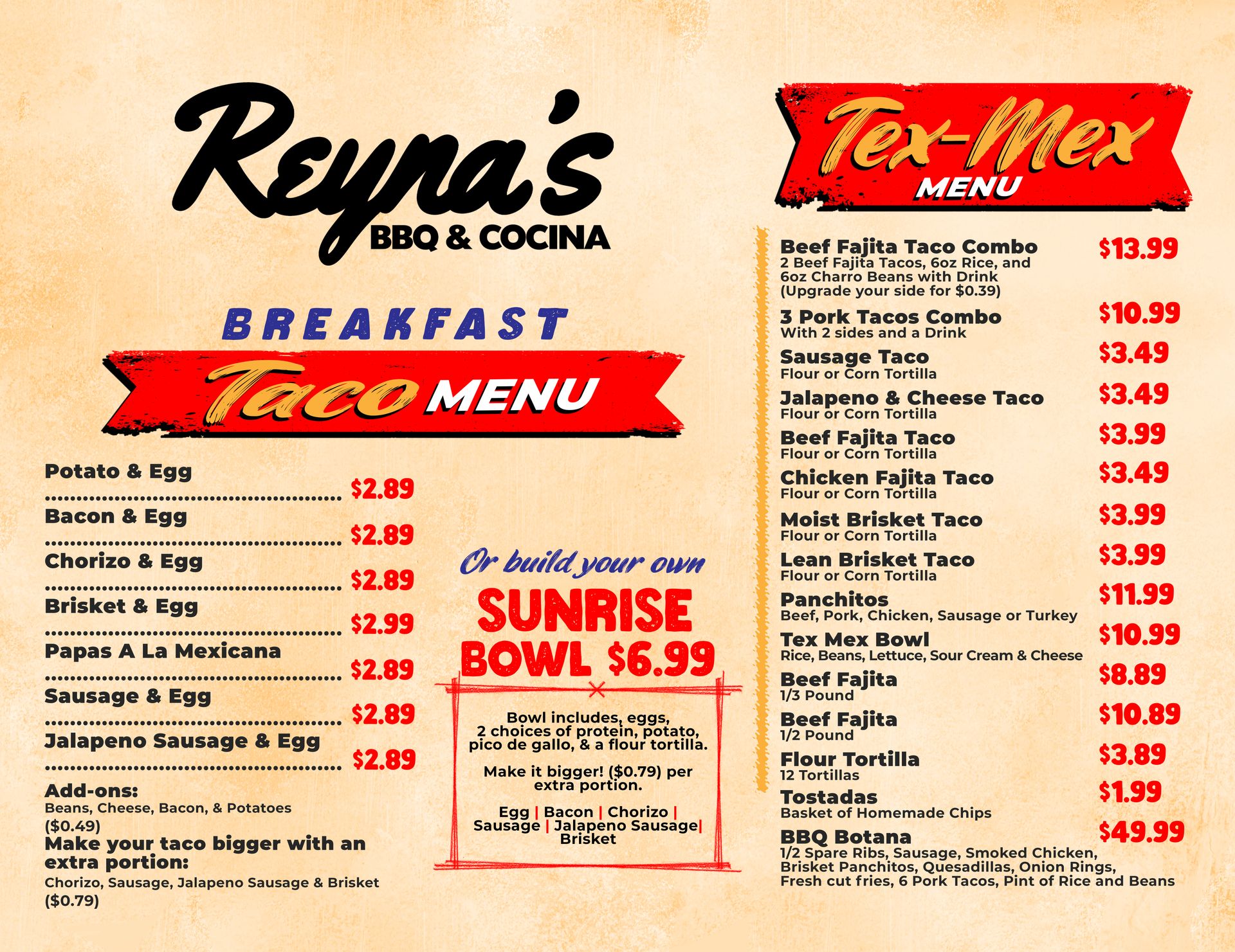 Menu | Reyna's BBQ & Cocina