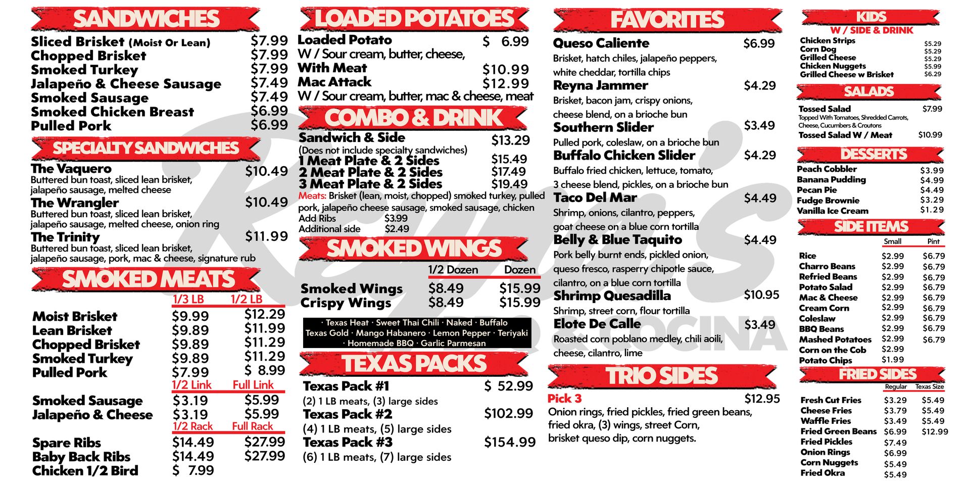 Menu | Reyna's BBQ & Cocina