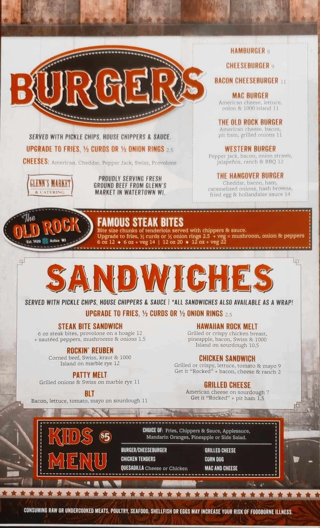 The Old Rock Bar & Grill : Menu