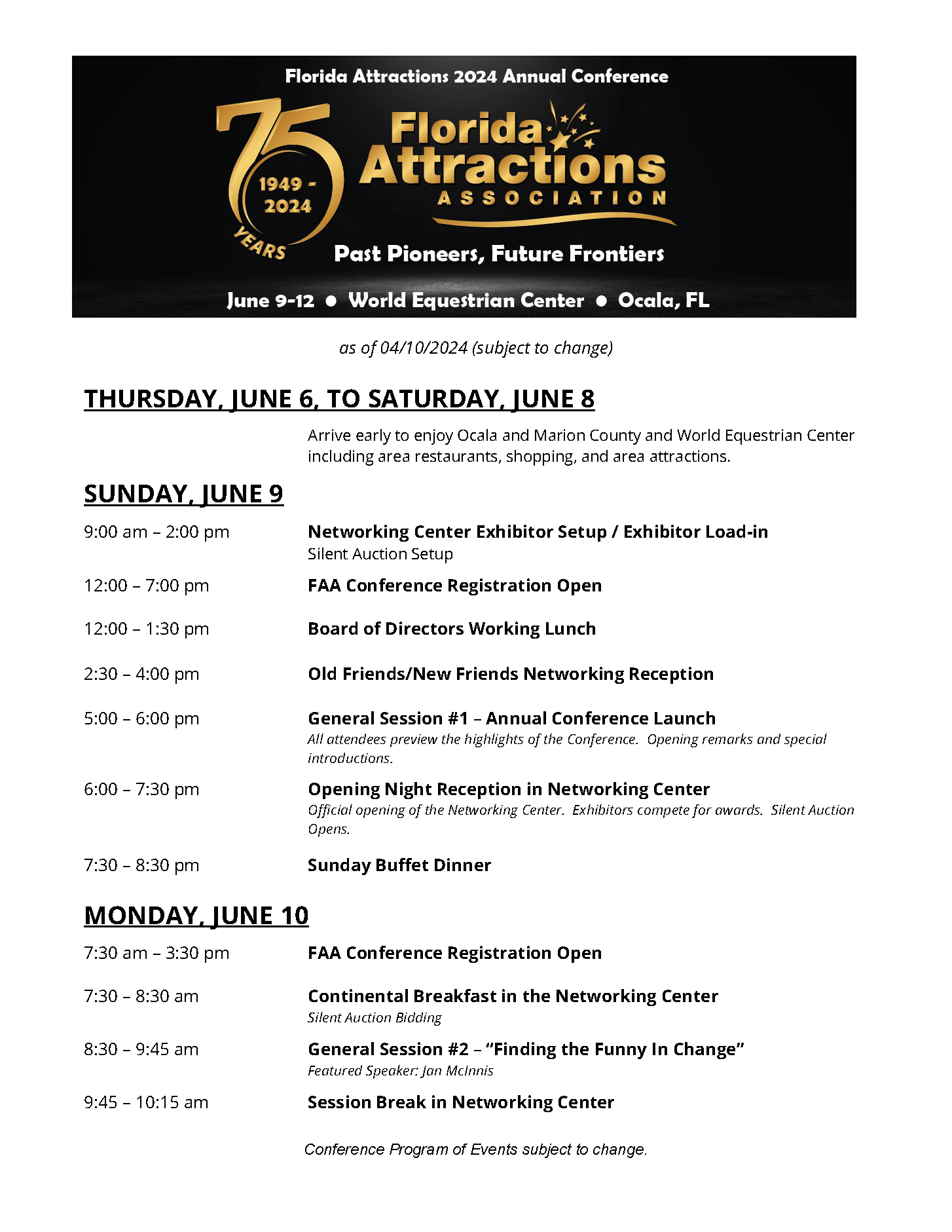 Program of Events | Florida Attractions 2024 Annual Conference
