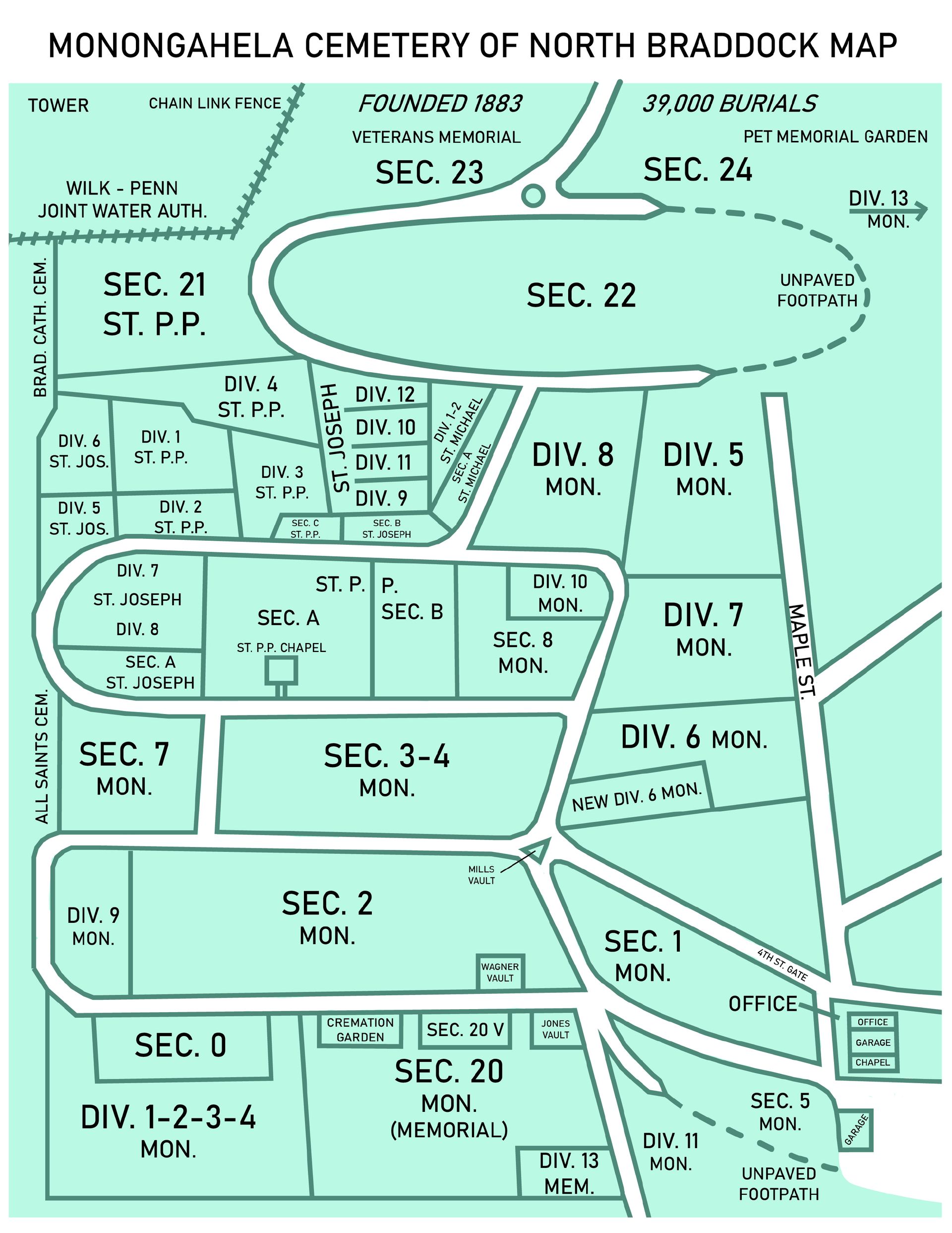 Cemetery Map | North Braddock, PA | Monongahela Cemetery