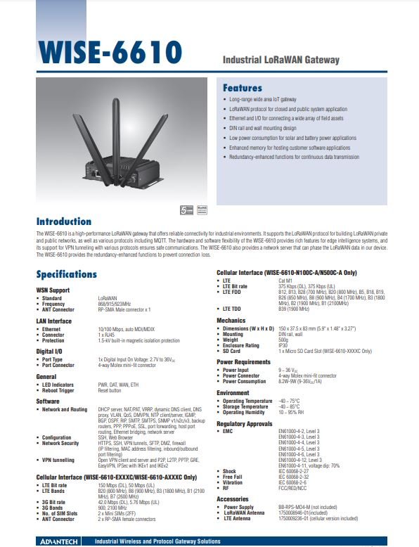 Wise-6610 Gateway LoRaWAN