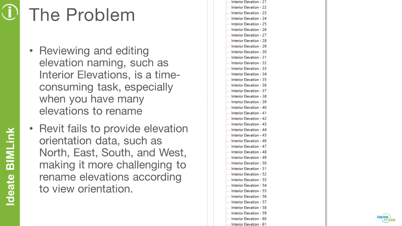 Easy Elevation Naming Management using Ideate BIMLink