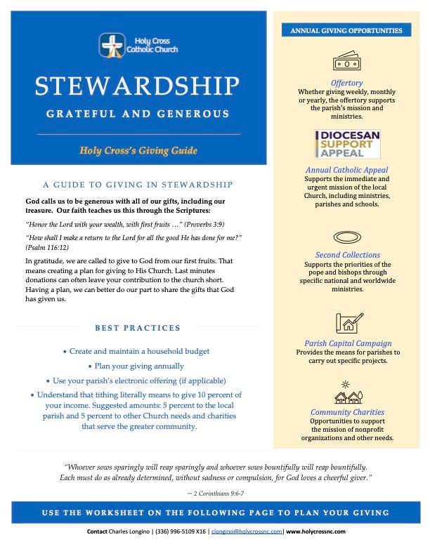 Stewardship Planning | Holy Cross Catholic Church | Kernersville, NC