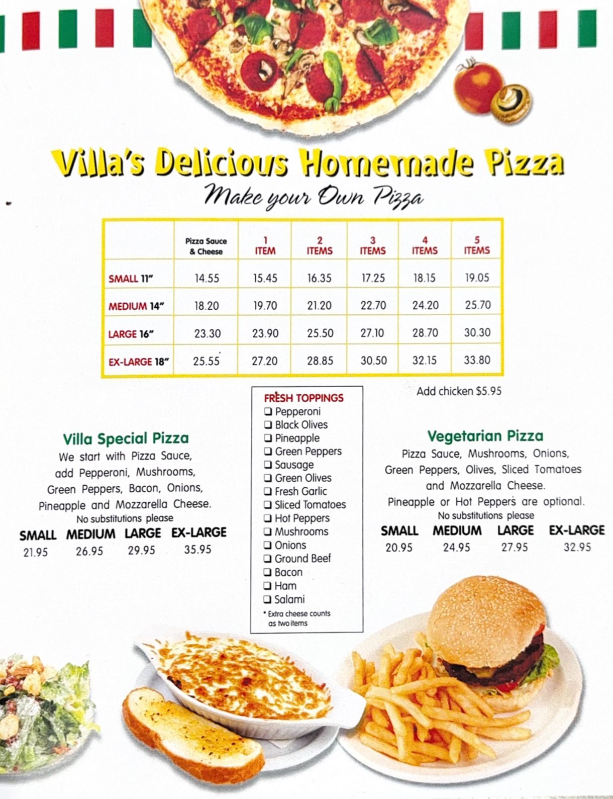 Menu | Pizza Villa & Pasta House in Bridgenorth